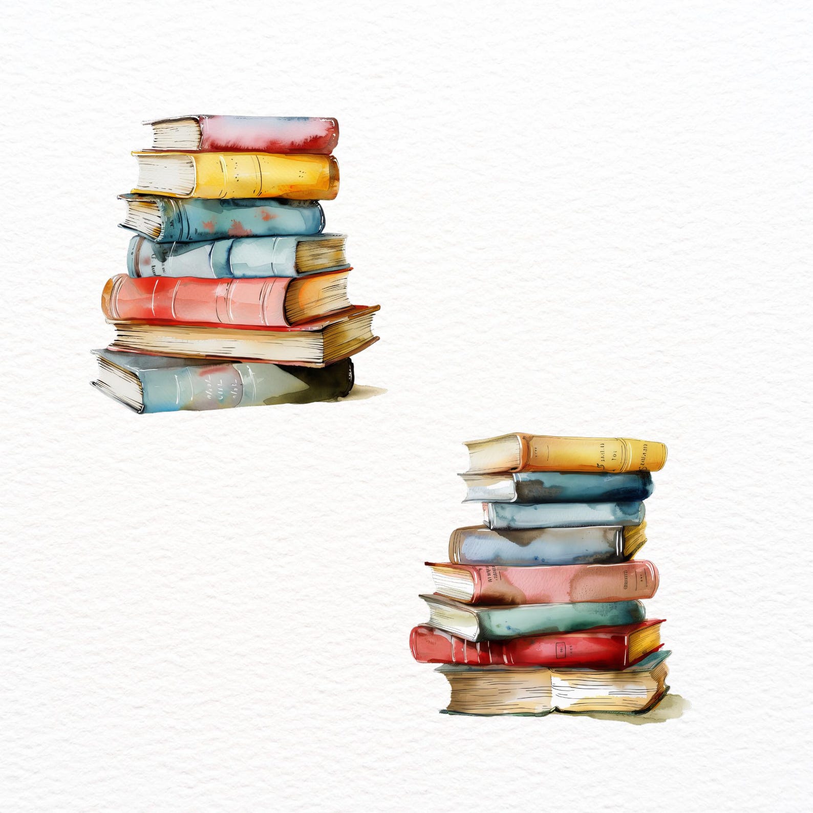 10 PNG, Watercolor Books Clipart, Watercolor Stack of Books Clipart ...