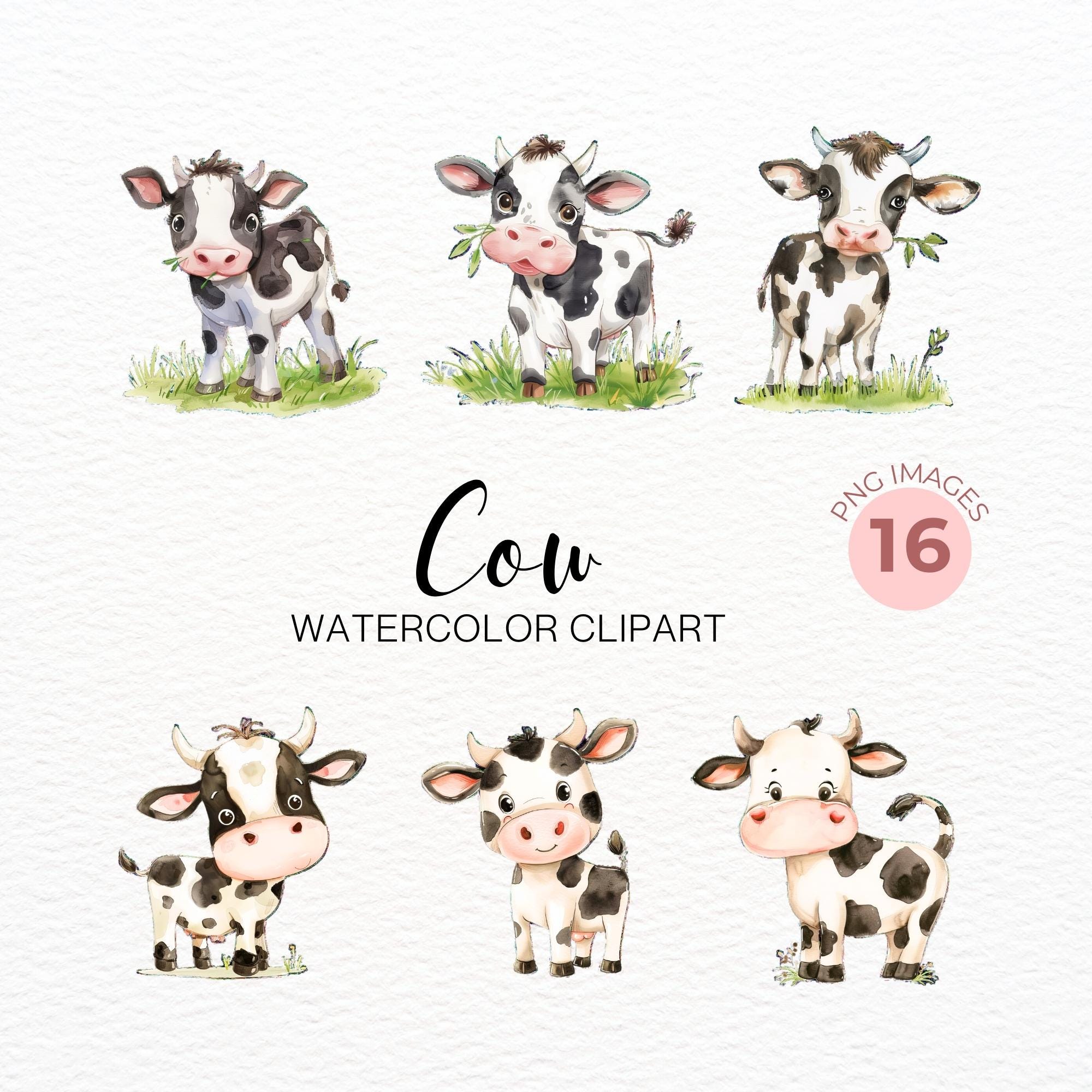 16 Cow Watercolor Clipart, Cute Cow Clipart, Cow Clipart, Printable ...