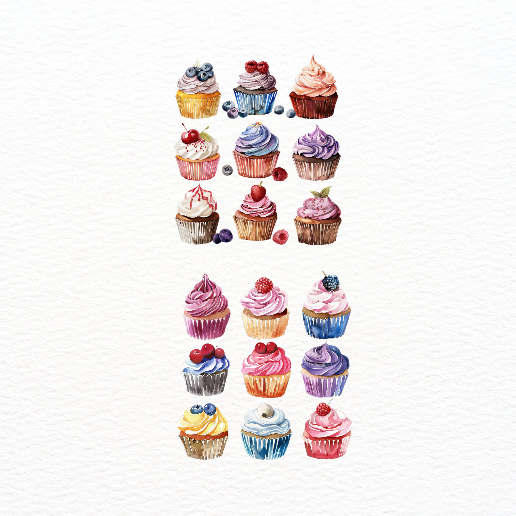 Watercolor Cupcake Clipart, Watercolor Dessert Clipart, Cupcake Images ...