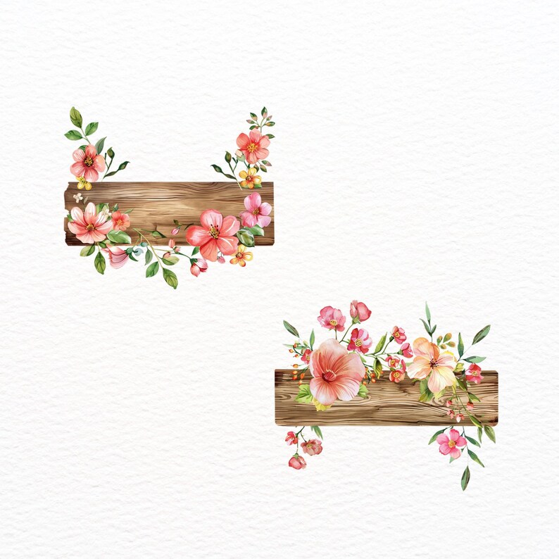 10 Wooden Signs Clipart, Floral Road Sign, Printable Watercolor Clipart ...