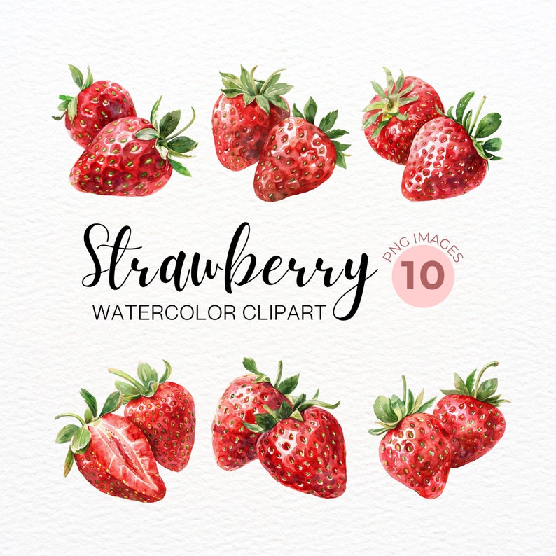 Strawberry Watercolor Clipart, Strawberry Clipart, Printable Watercolor ...