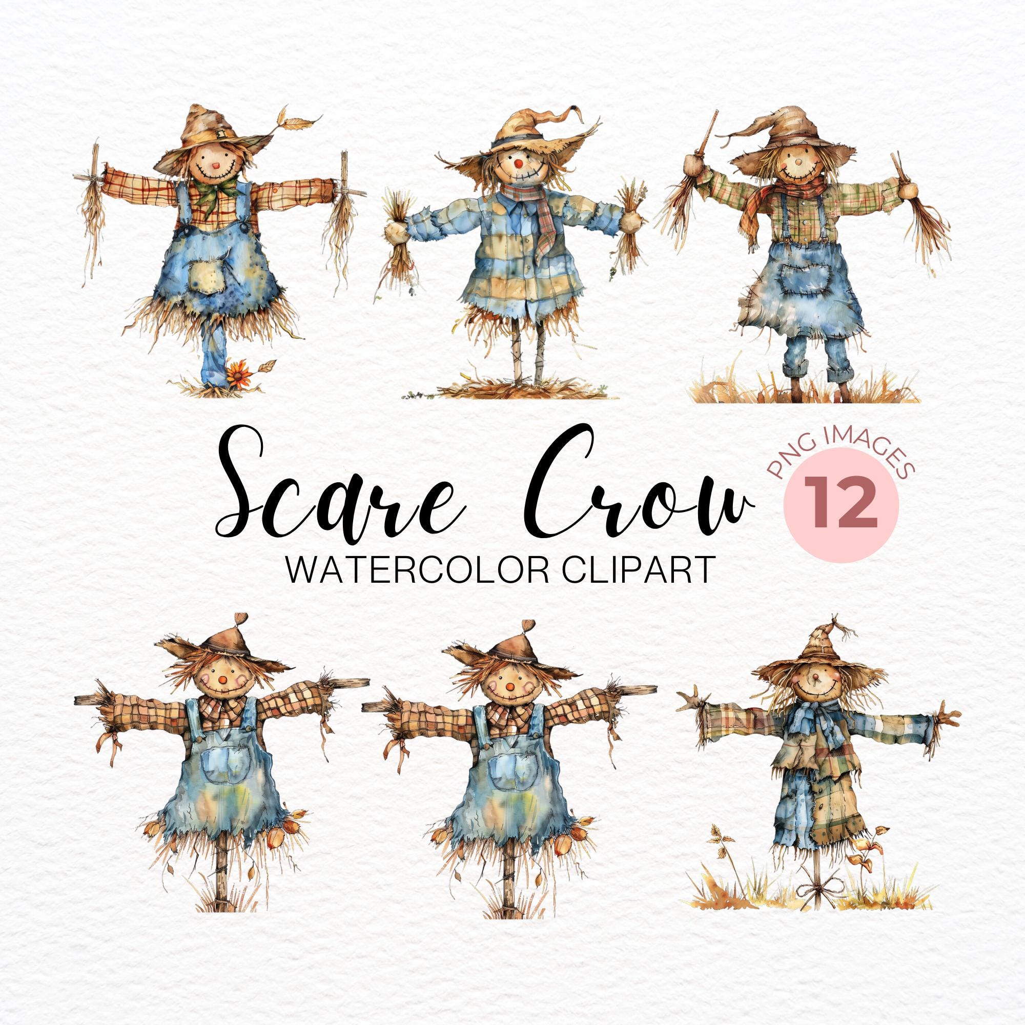 12 Scarecrow Watercolor Clipart, Cute Scarecrow Clipart, Printable ...