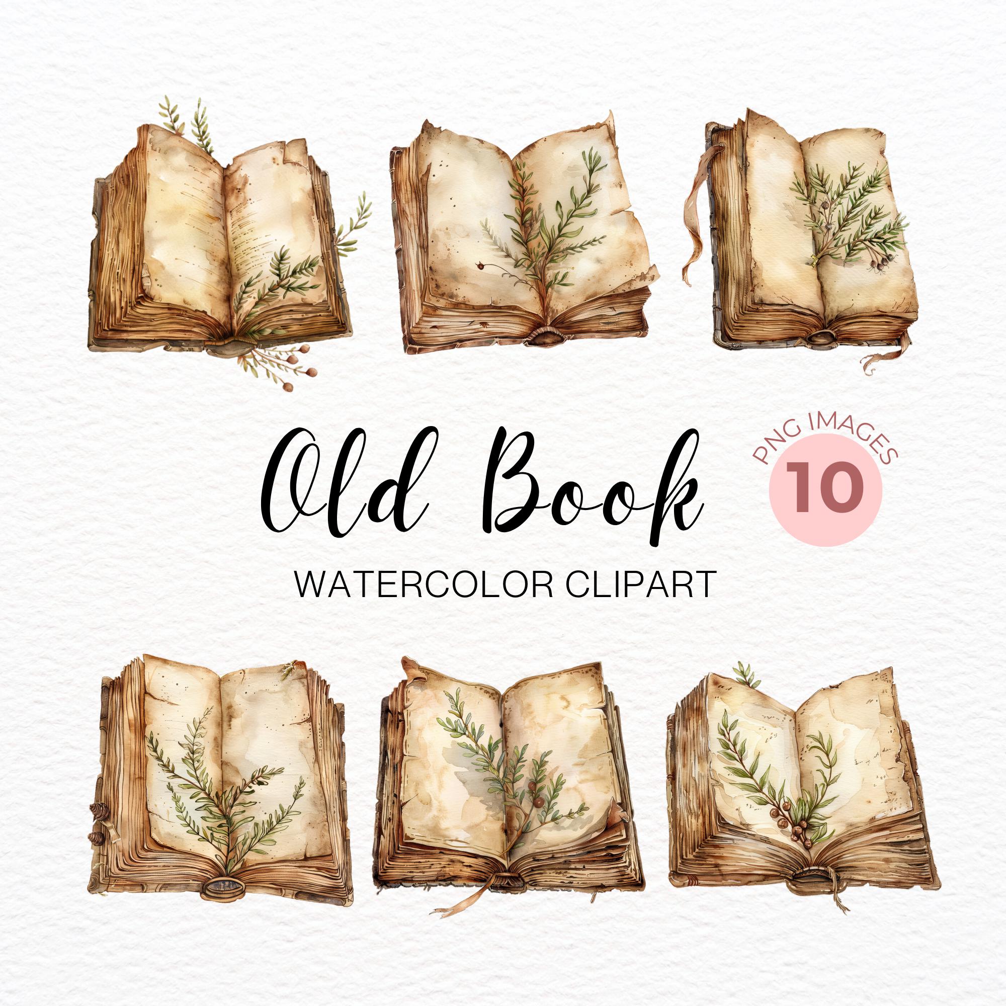 10 Old Book Clipart, Vintage Book Clipart, Printable Watercolor Clipart ...
