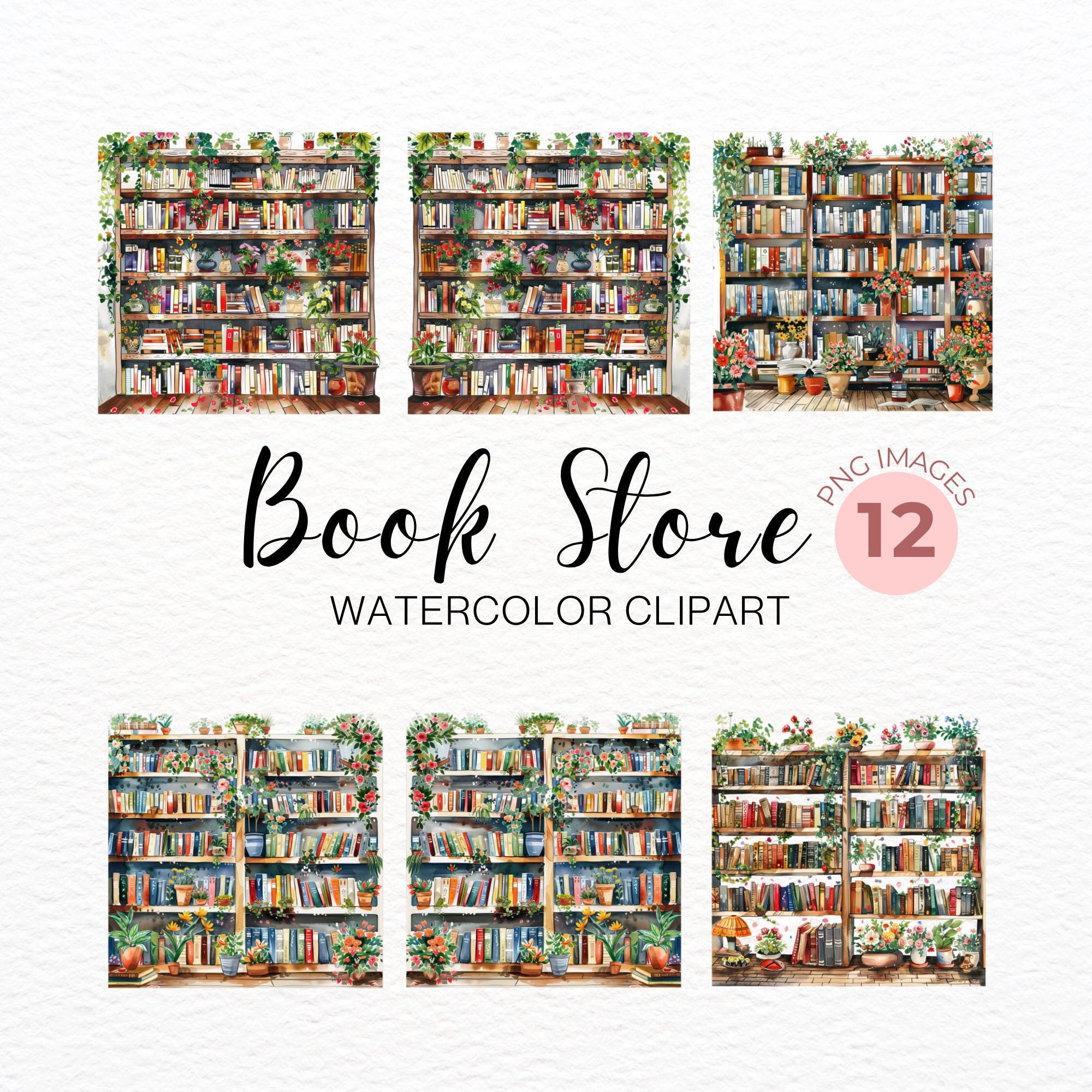 12 Watercolor Cute Bookstore Clipart, Cute Bookstore, Printable ...