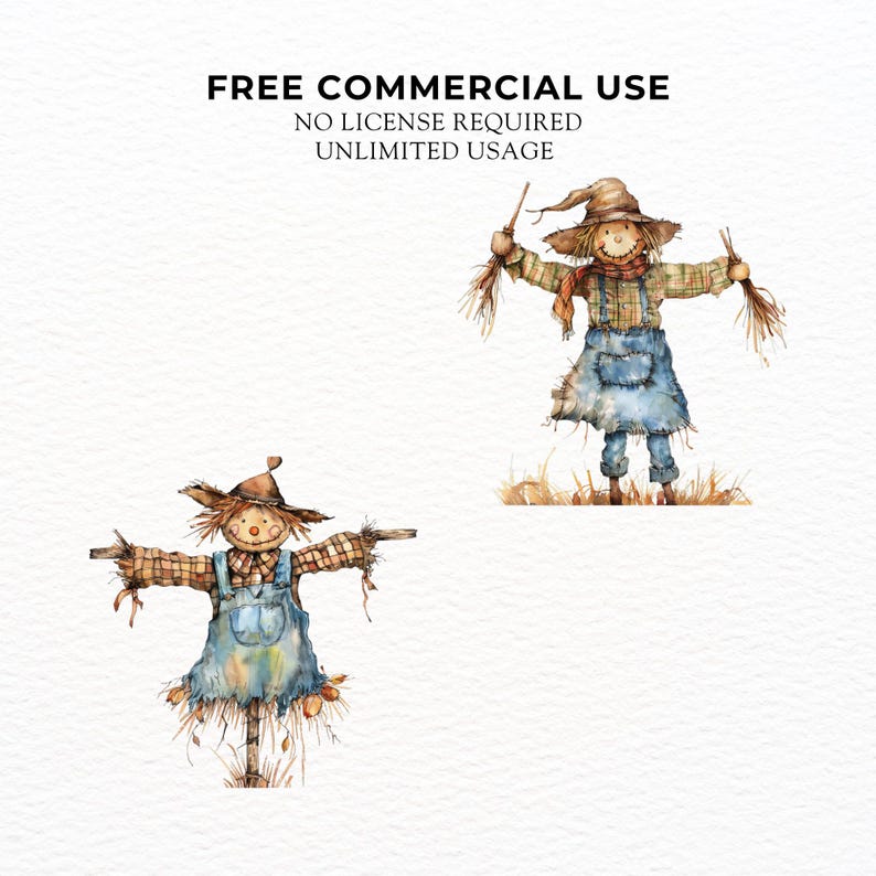 12 Scarecrow Watercolor Clipart, Cute Scarecrow Clipart, Printable ...