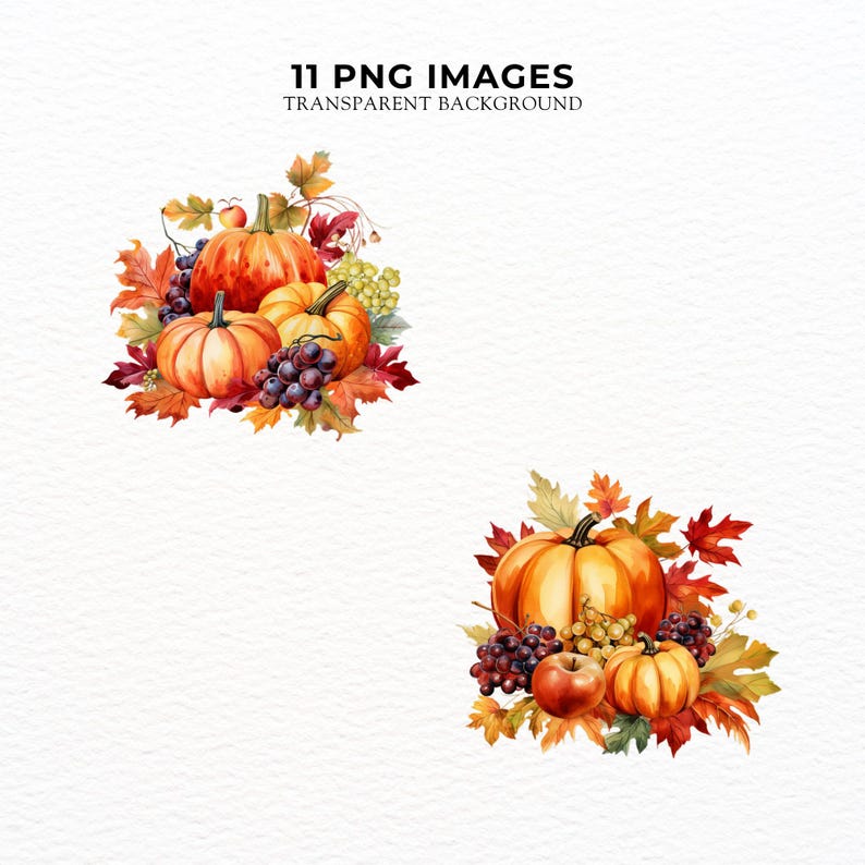 Autumn Clipart Bundle, Fall Clipart, Watercolor Autumn PNG, Printable ...