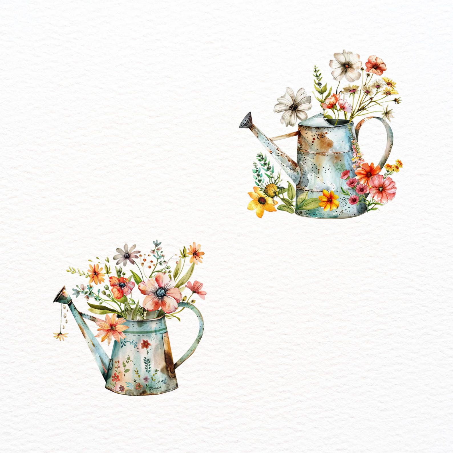 Watercolor Floral Cans Clipart, Floral Watering Cans, Printable ...