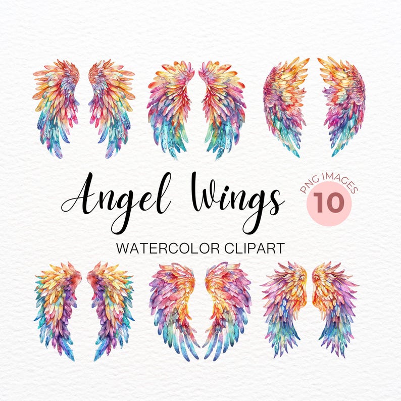 10 Angel Wings Clipart, Watercolor Angel Wings, Printable Watercolor ...