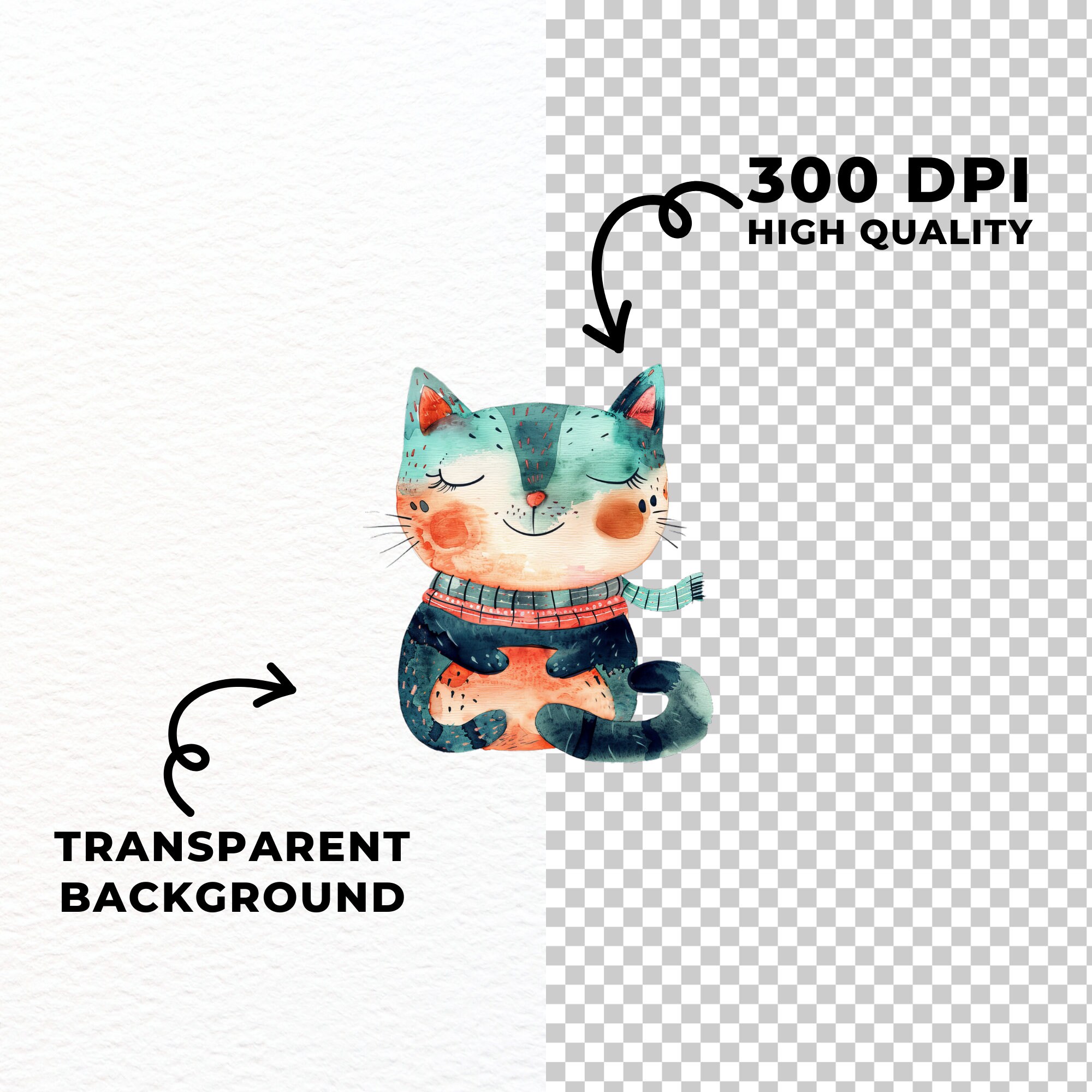 11 Cute Cat Clipart, Watercolor Cat Graphics, Cute Cat, Printable ...