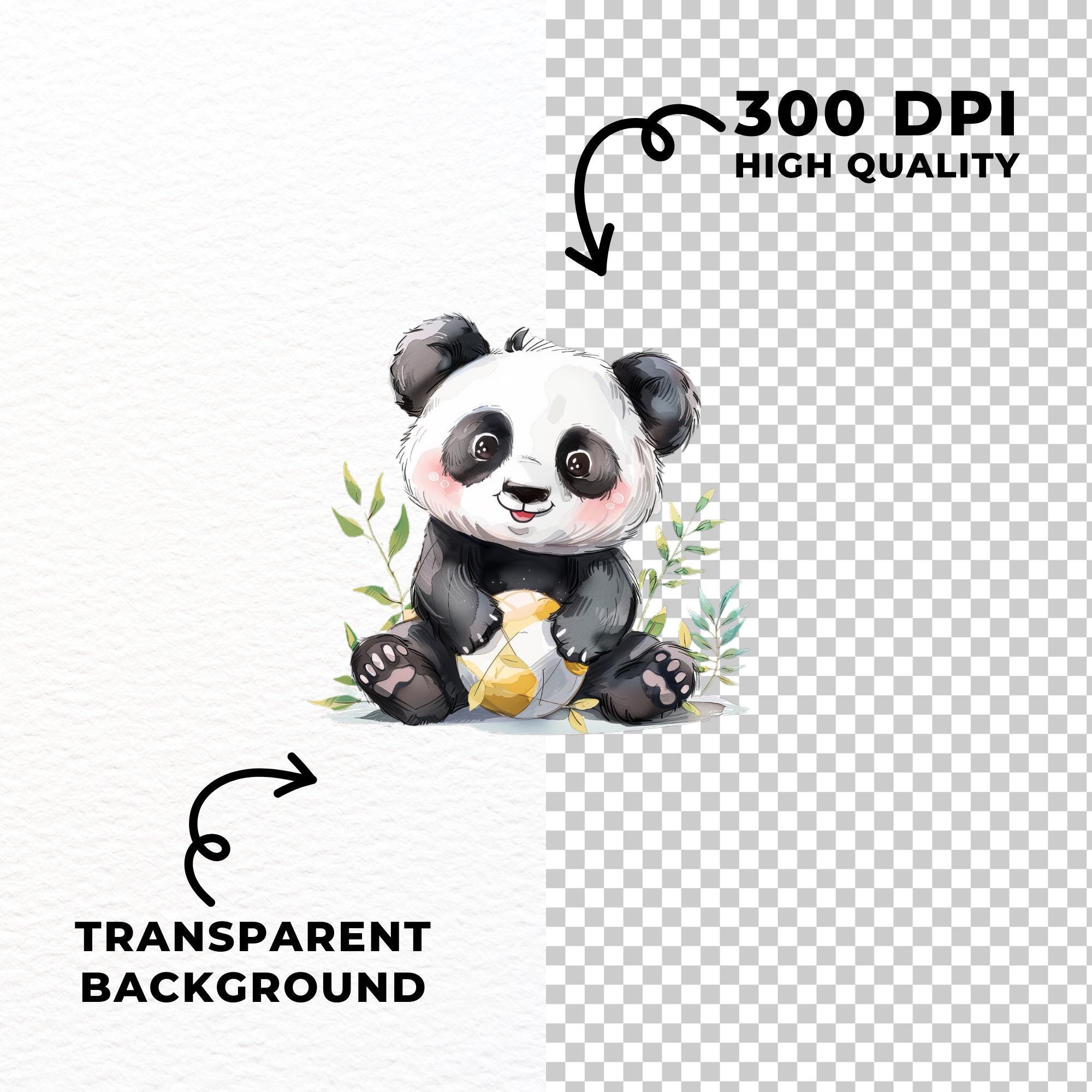 14 Watercolor Panda Clipart, Cute Baby Panda Clipart, Printable ...