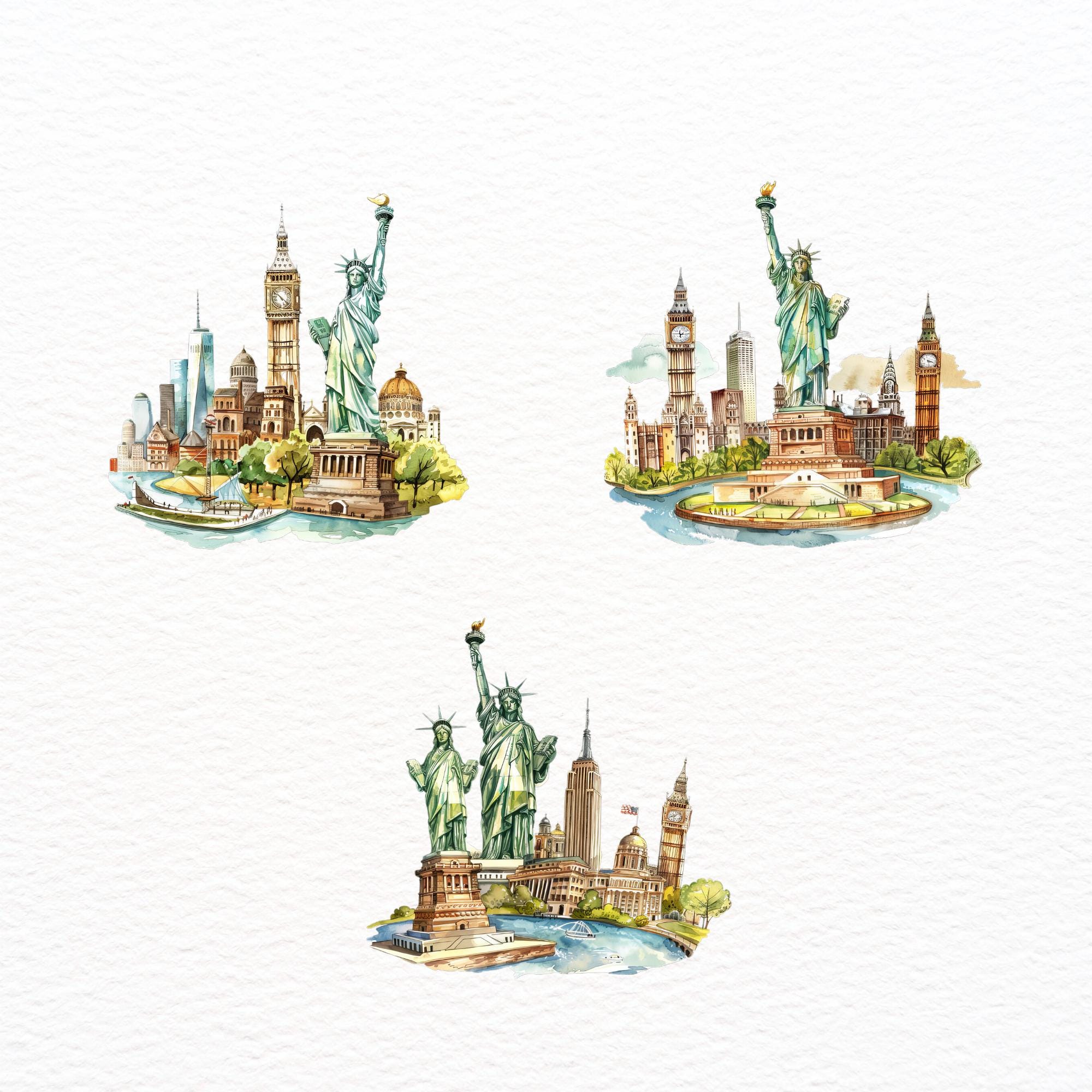 Watercolor Landmarks, Popular Landmarks Clipart, Printable Watercolor ...