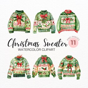 11 Christmas Ugly Sweater Clipart, Holiday Sweater, Printable ...