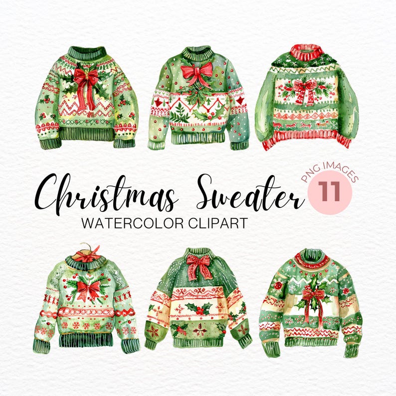 11 Christmas Ugly Sweater Clipart, Holiday Sweater, Printable ...