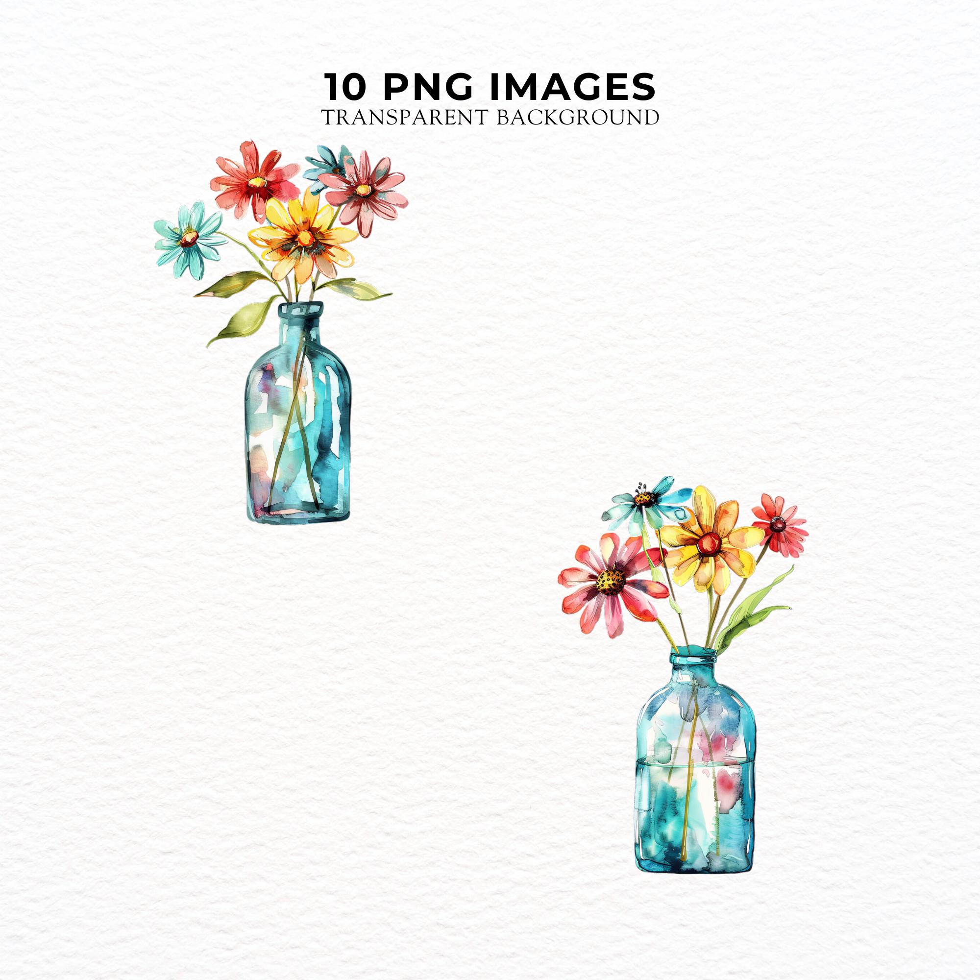 10 Floral Bottle Clipart, Water Bottle, Printable Watercolor Clipart ...