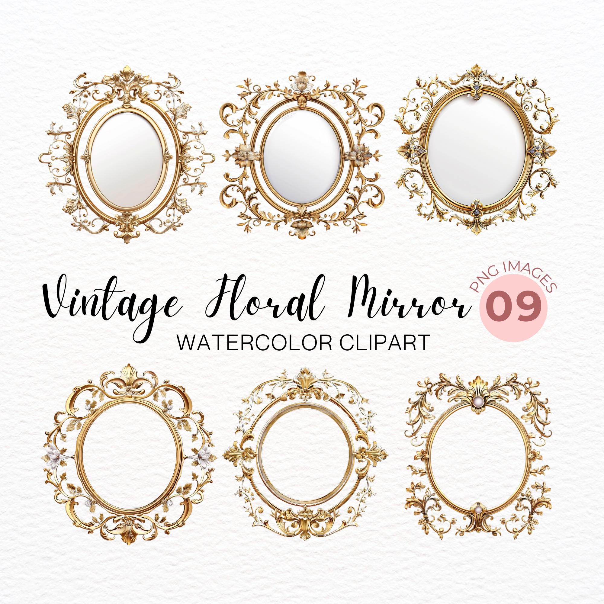 Watercolor Fantasy Mirrors Clipart, Antique Mirrors Clipart, Printable ...