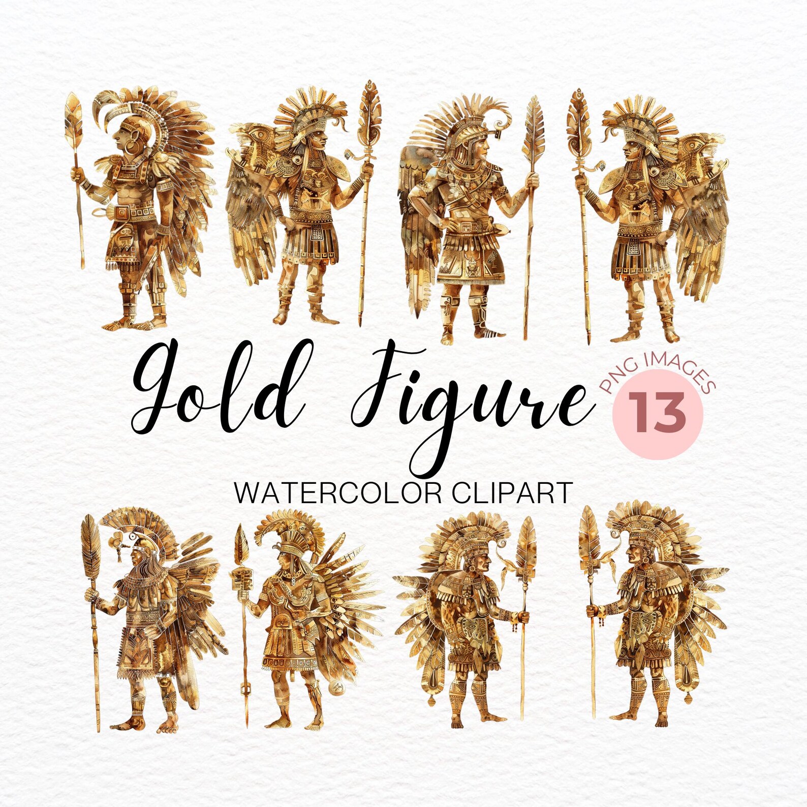 13 Gold Figure of Inca Clipart, Golden Clipart, Printable Watercolor ...