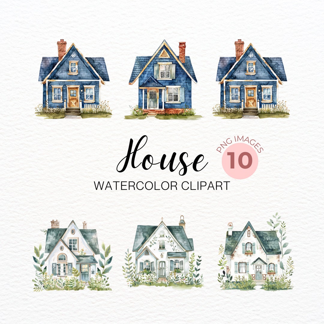 Watercolor Houses Clipart, Home Clipart, Watercolor Home Clipart ...