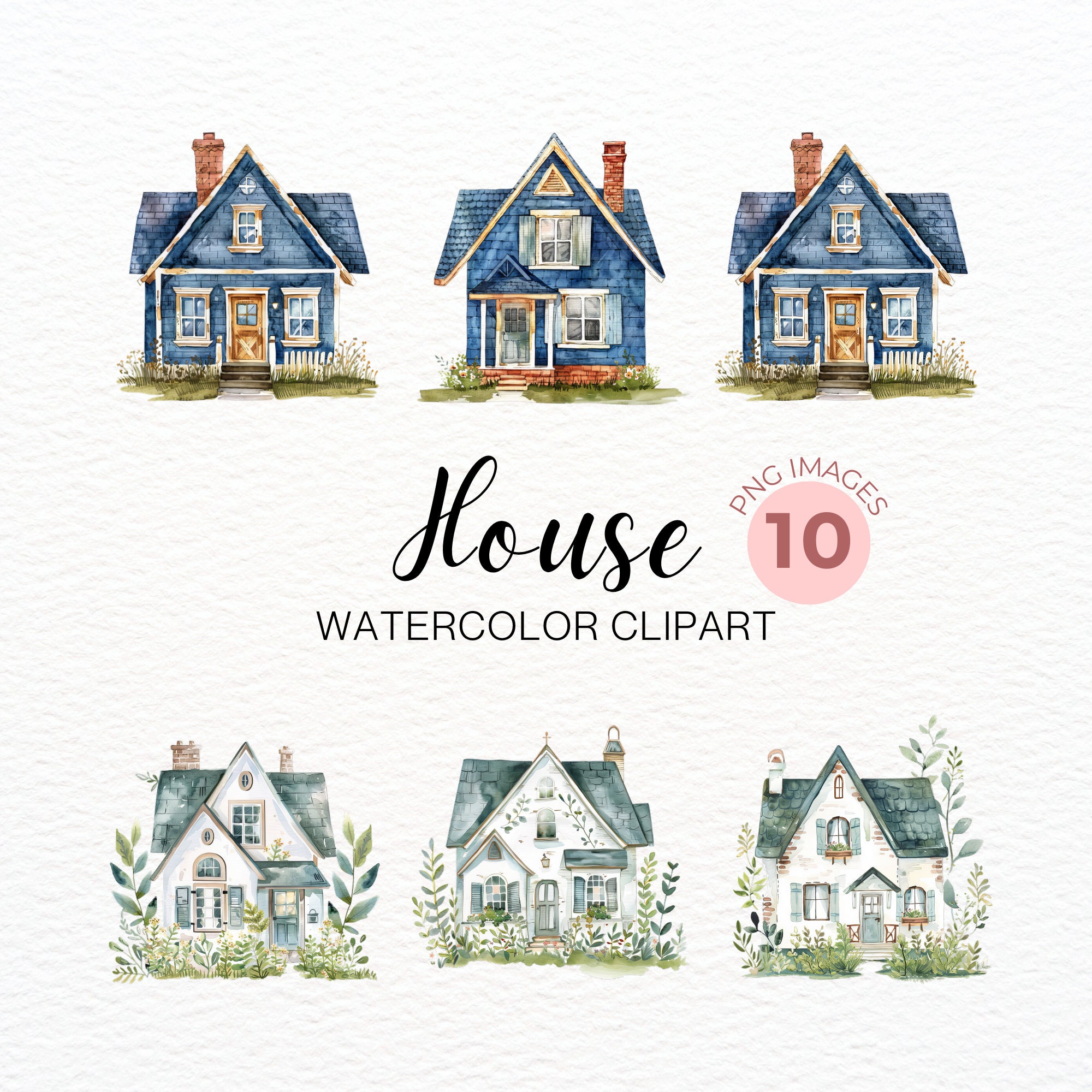 Watercolor Houses Clipart, Home Clipart, Watercolor Home Clipart ...