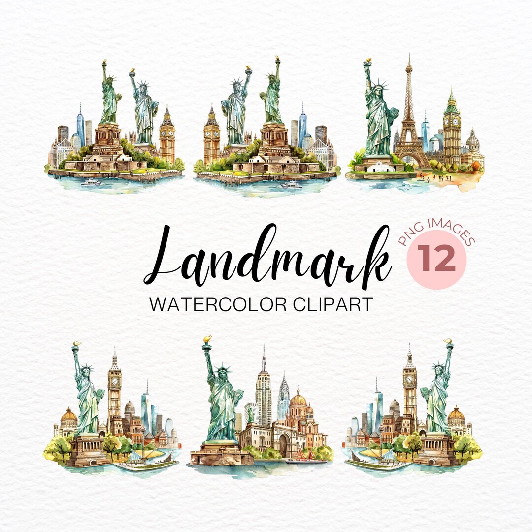 Watercolor Landmarks, Popular Landmarks Clipart, Printable Watercolor ...