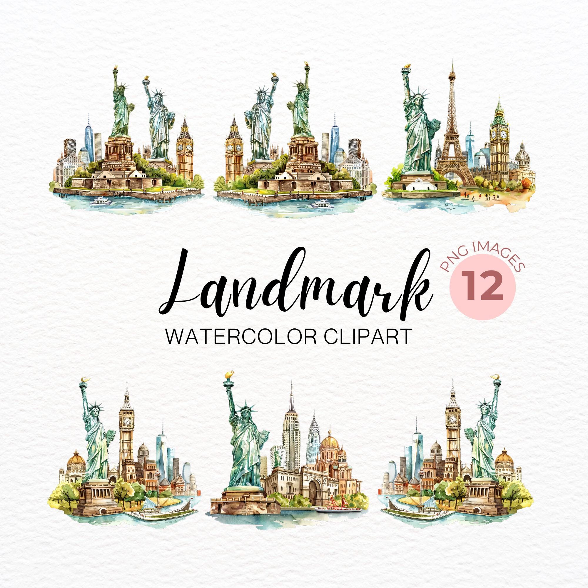 Watercolor Landmarks, Popular Landmarks Clipart, Printable Watercolor ...