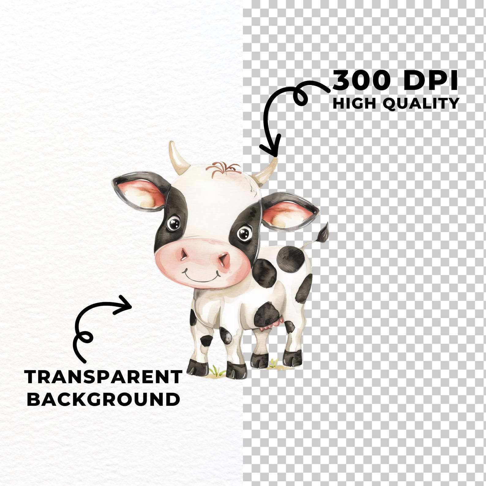 16 Cow Watercolor Clipart, Cute Cow Clipart, Cow Clipart, Printable ...