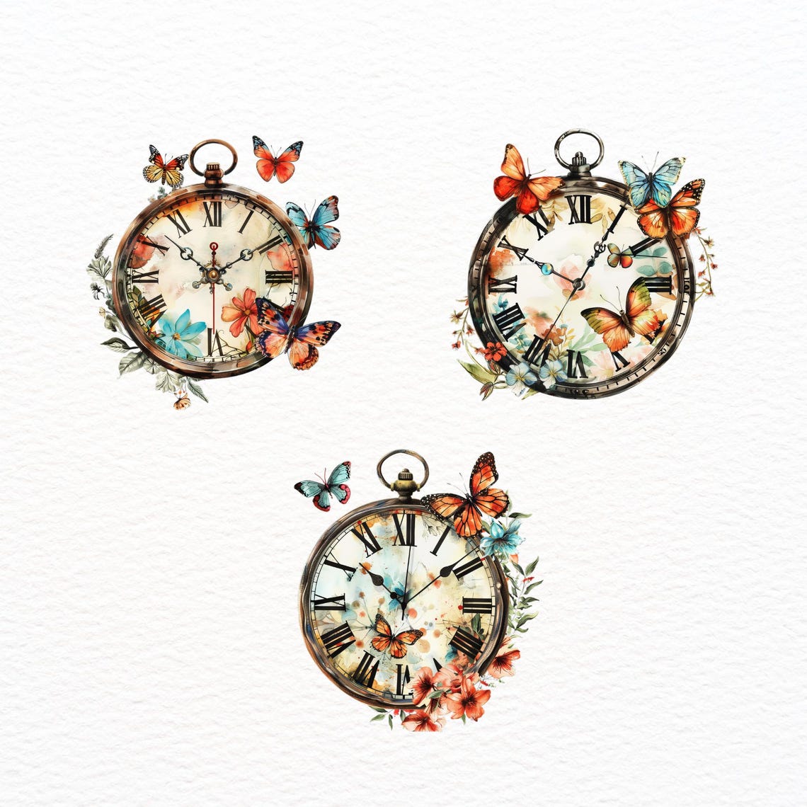 13 Vintage Clock Clipart, Vintage Clock, Printable Watercolor Clipart ...