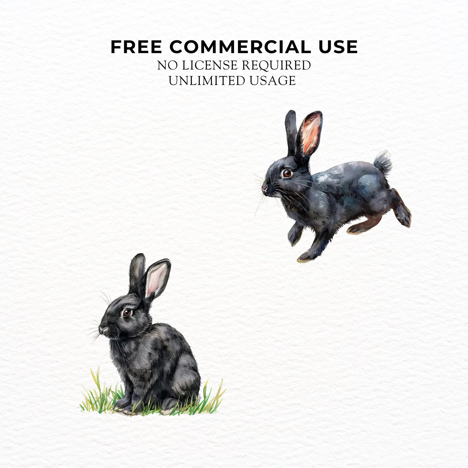 11 Black Bunny Watercolor Clipart, Rabbit Clipart, Printable Watercolor ...