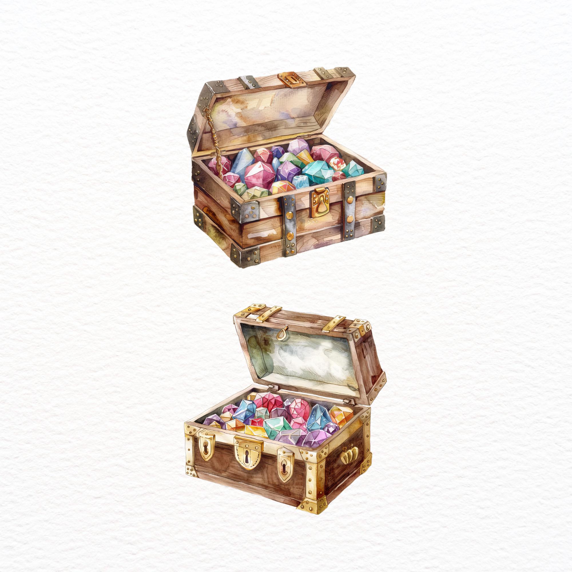 10 Jewel Chest Clipart, Gemstone Chest, Printable Watercolor Clipart ...