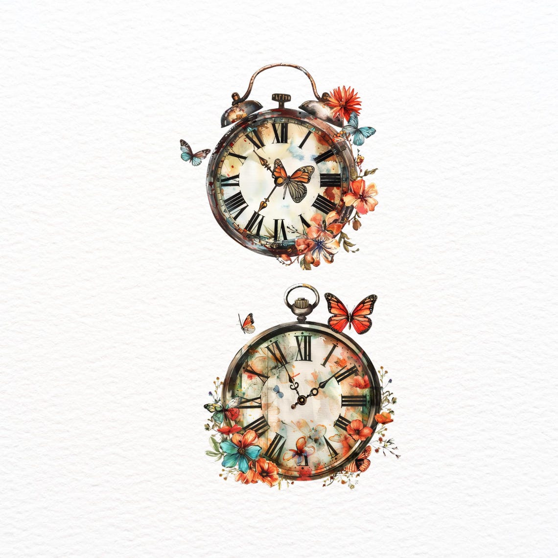 13 Vintage Clock Clipart, Vintage Clock, Printable Watercolor Clipart ...