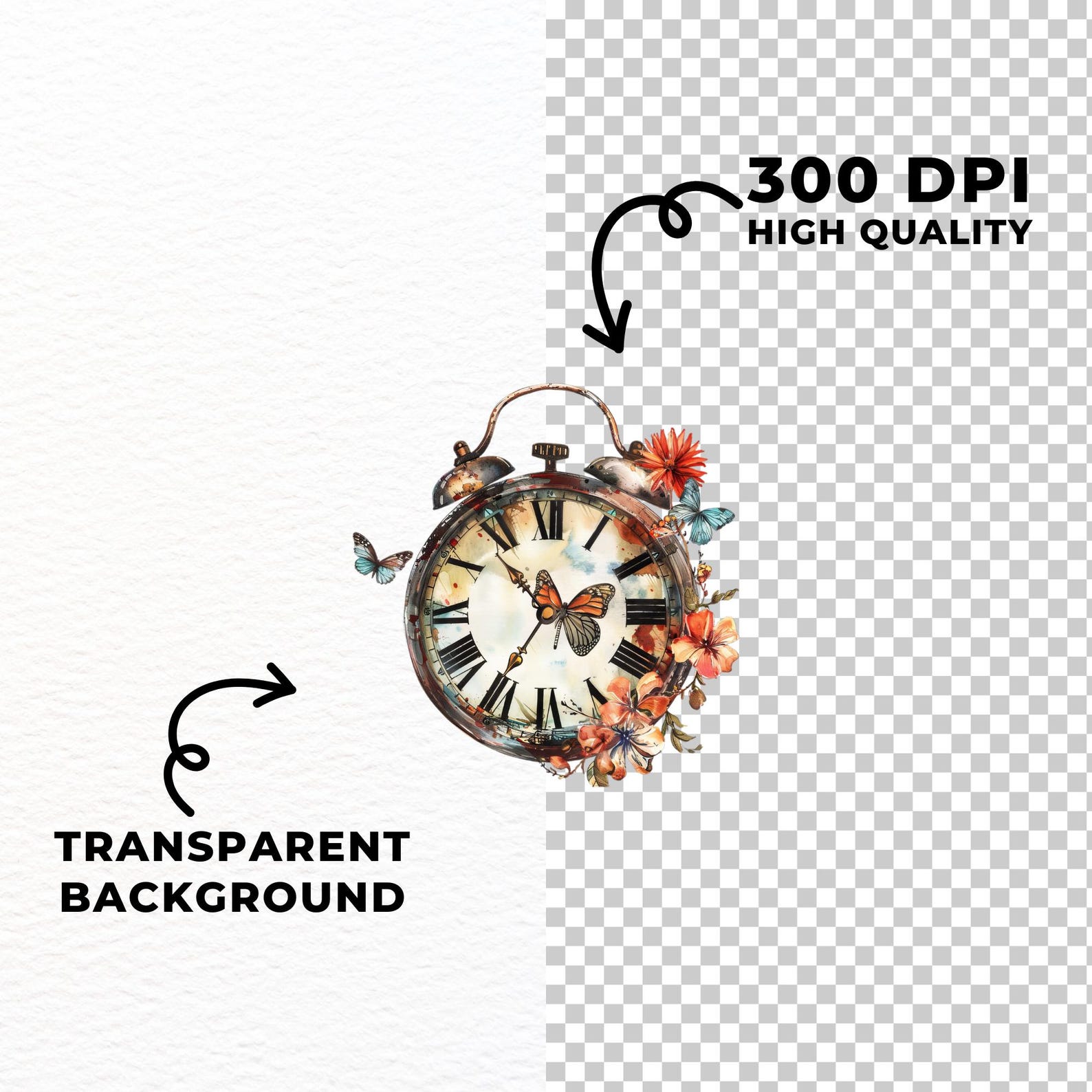 13 Vintage Clock Clipart, Vintage Clock, Printable Watercolor Clipart ...