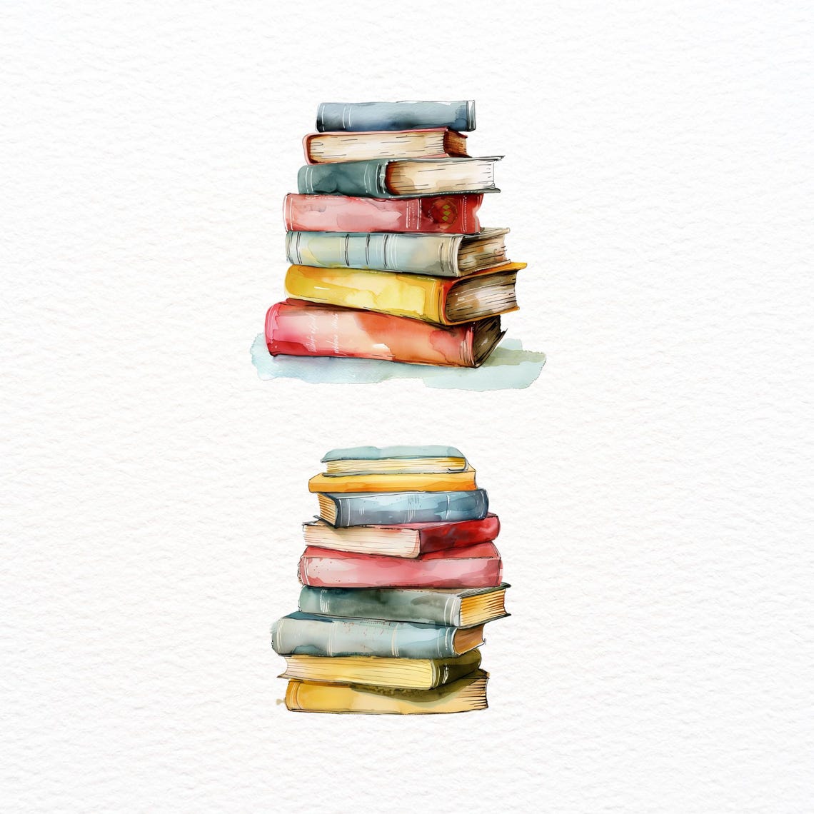10 PNG, Watercolor Books Clipart, Watercolor Stack of Books Clipart ...