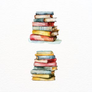 10 PNG, Watercolor Books Clipart, Watercolor Stack of Books Clipart ...