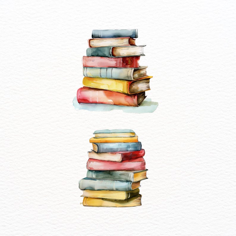 10 PNG, Watercolor Books Clipart, Watercolor Stack of Books Clipart ...