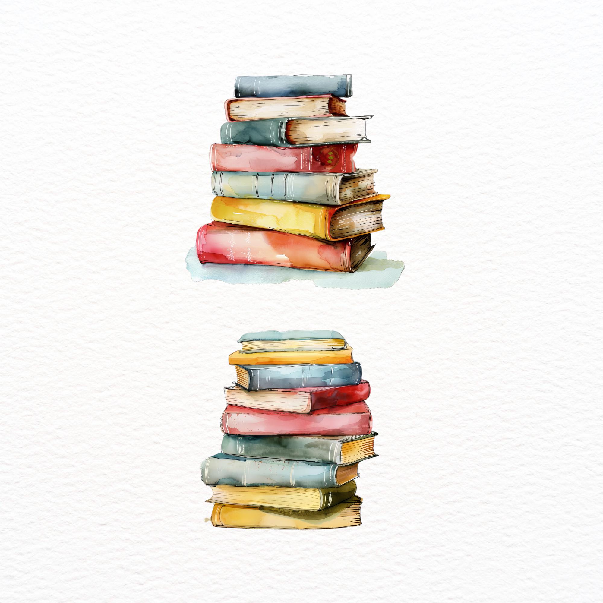 10 PNG, Watercolor Books Clipart, Watercolor Stack of Books Clipart ...