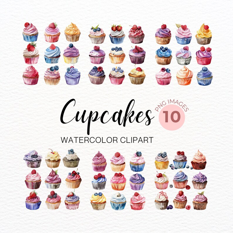 Watercolor Cupcake Clipart, Watercolor Dessert Clipart, Cupcake Images ...