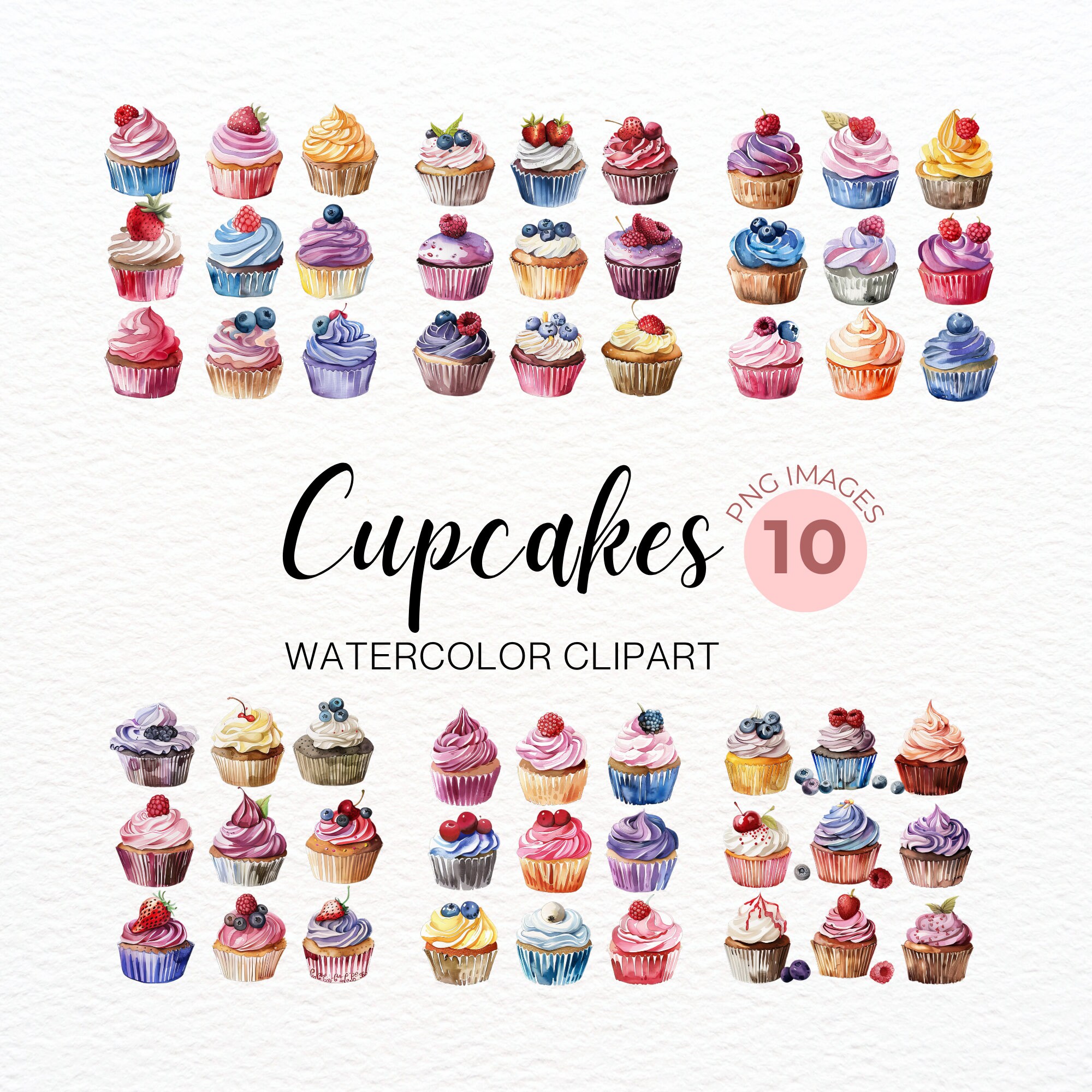 Watercolor Cupcake Clipart, Watercolor Dessert Clipart, Cupcake Images ...