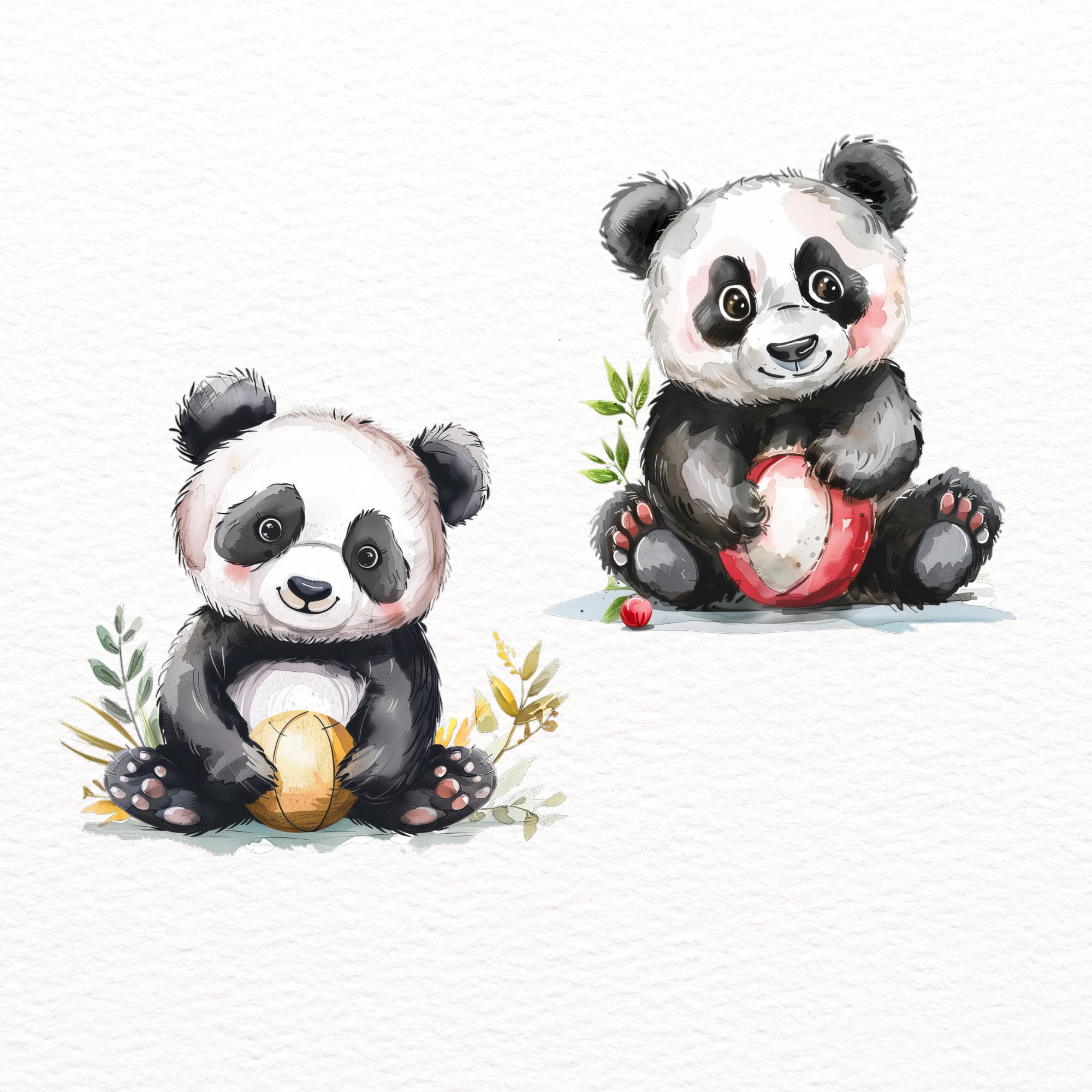 14 Watercolor Panda Clipart, Cute Baby Panda Clipart, Printable ...