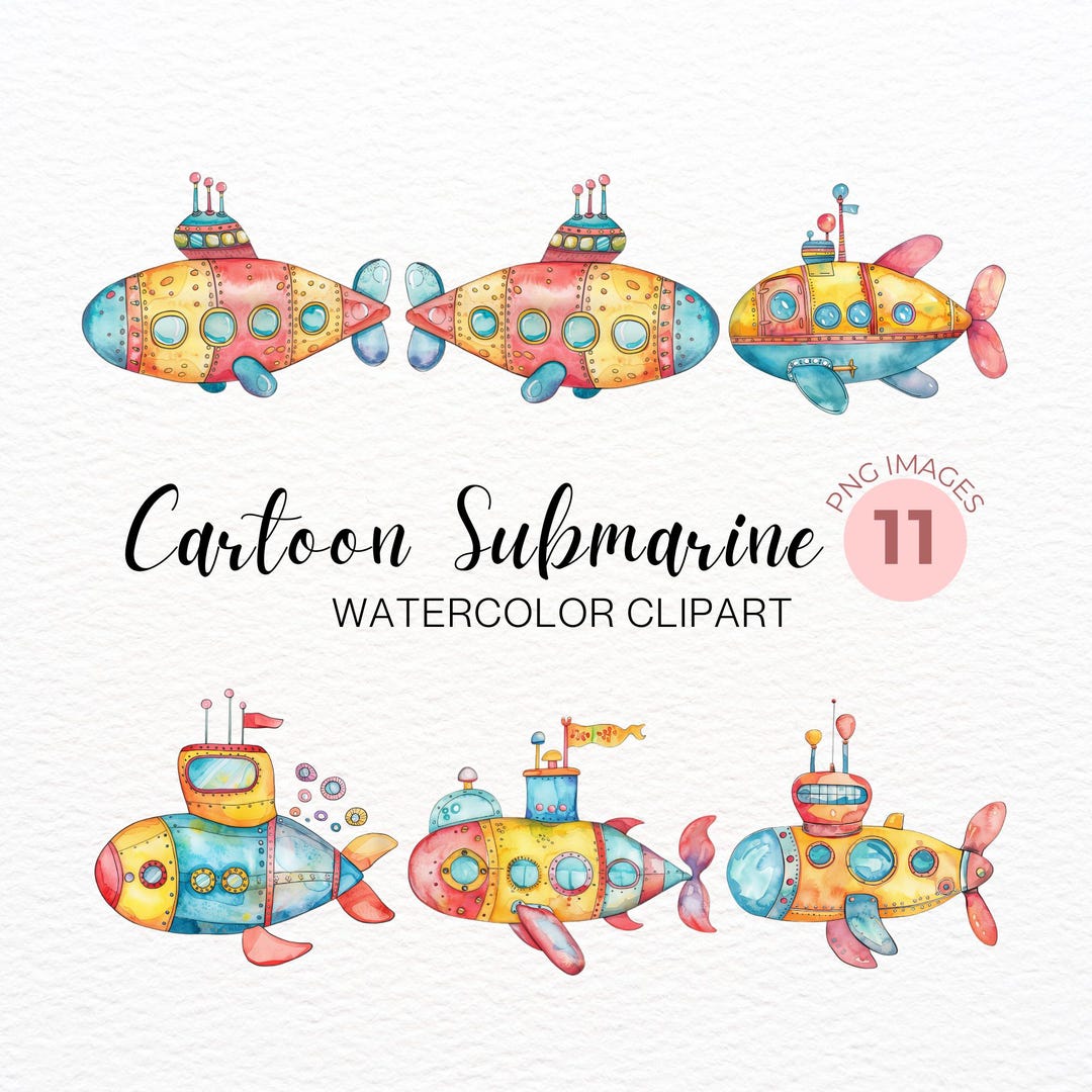 11 Submarine Clipart, Submarine PNG, Printable Watercolor Clipart, High ...