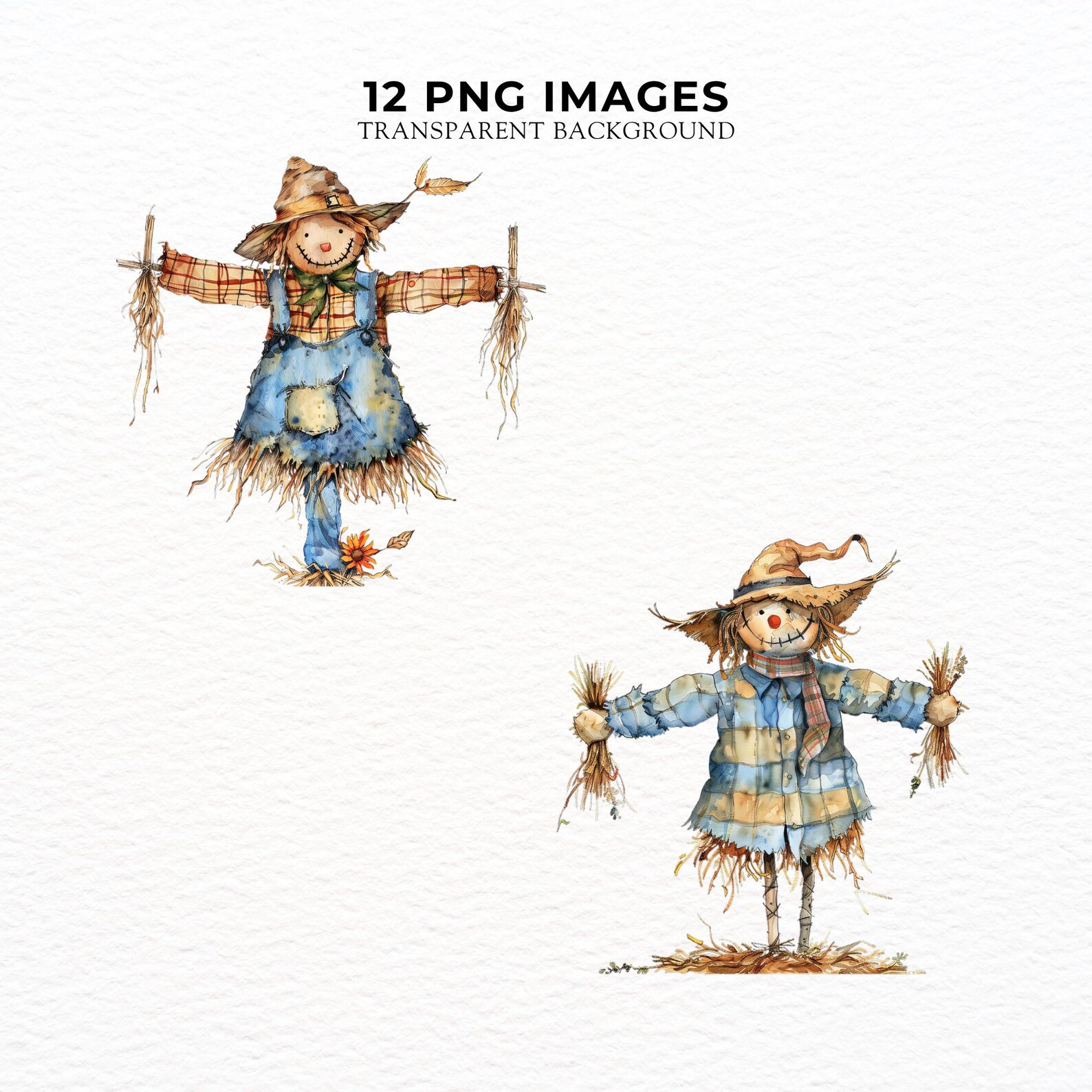 12 Scarecrow Watercolor Clipart, Cute Scarecrow Clipart, Printable ...