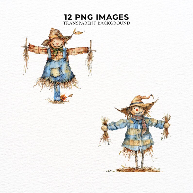 12 Scarecrow Watercolor Clipart, Cute Scarecrow Clipart, Printable ...