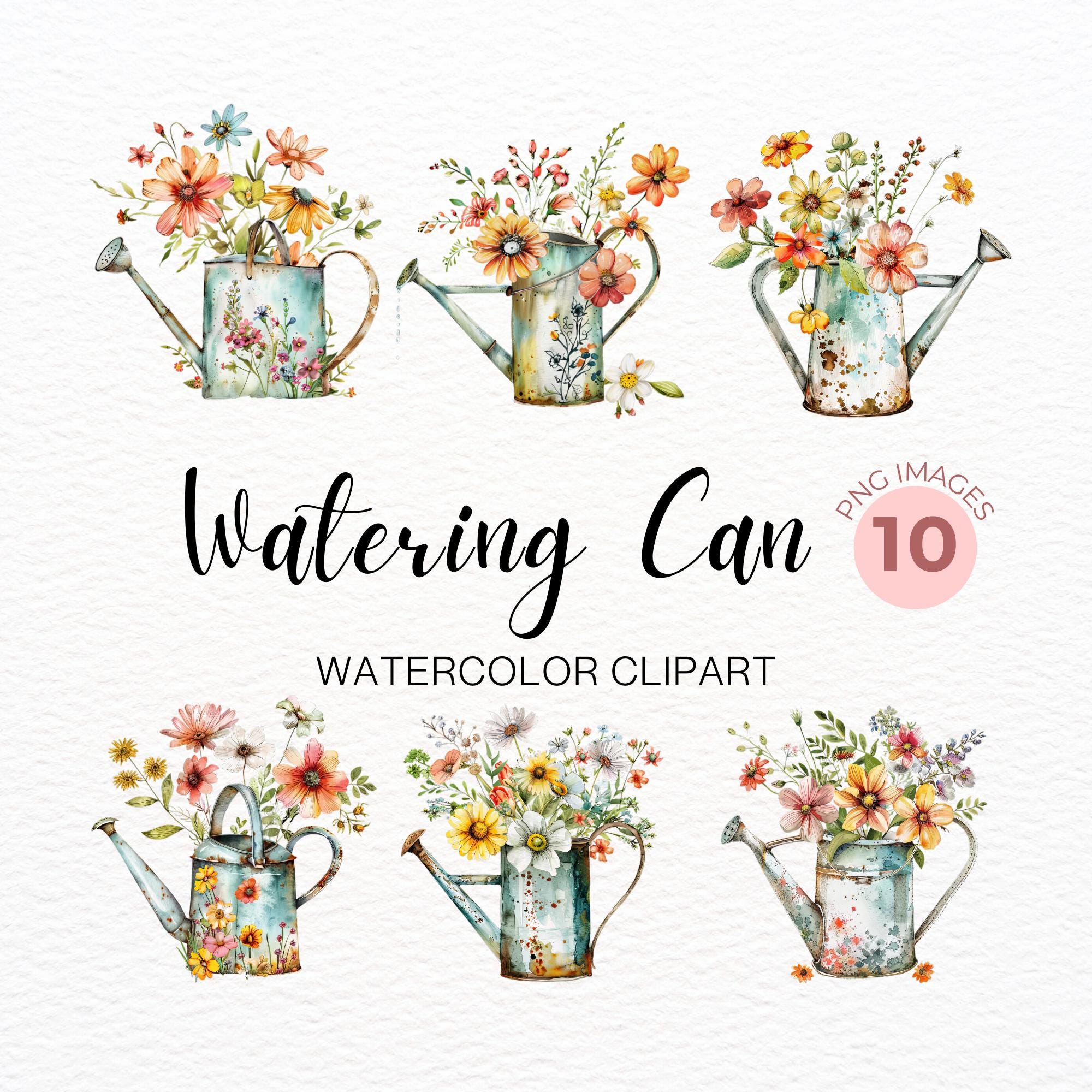 Watercolor Floral Cans Clipart, Floral Watering Cans, Printable ...
