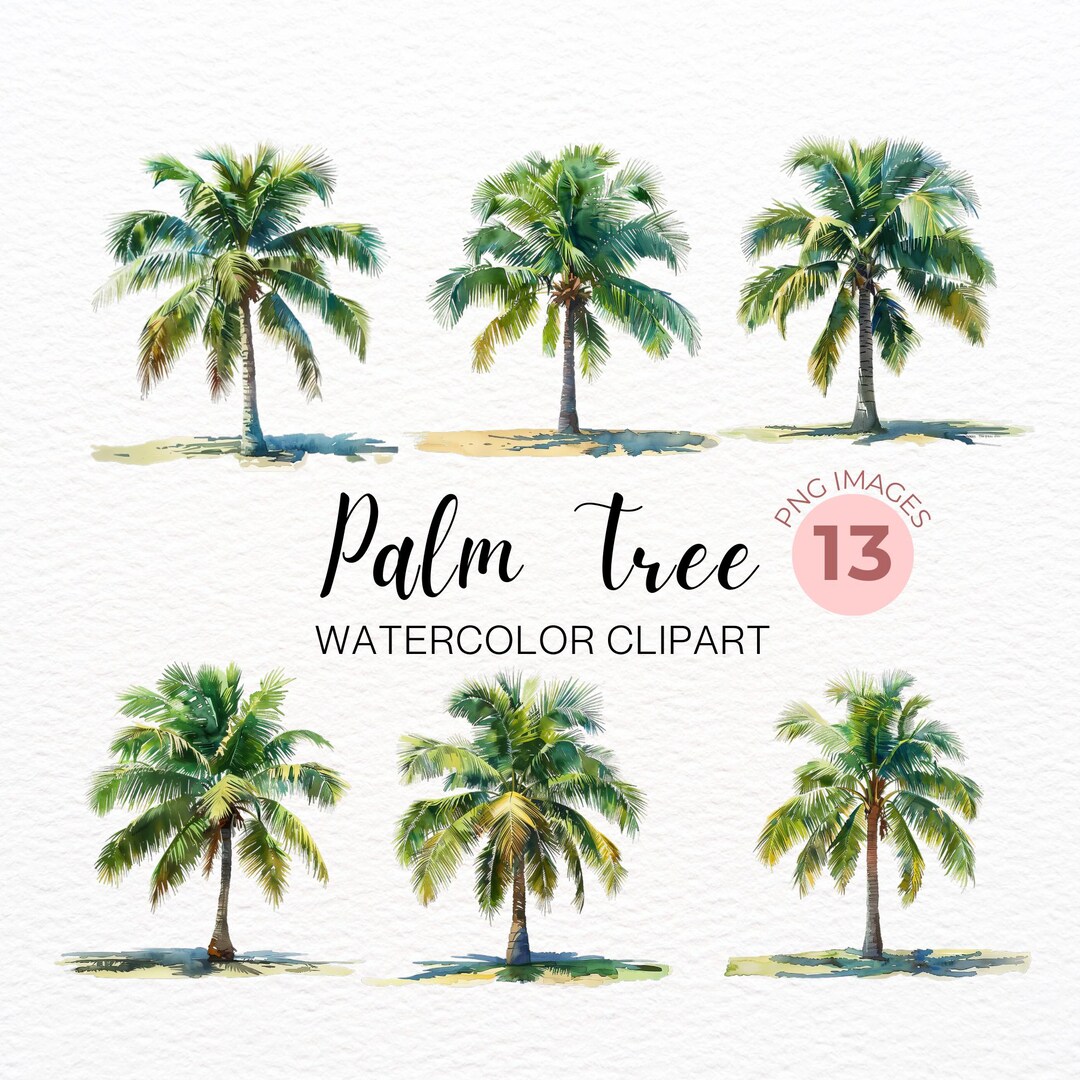 Watercolor Palm Trees Clipart, Palm Trees Clipart, Printable Watercolor ...