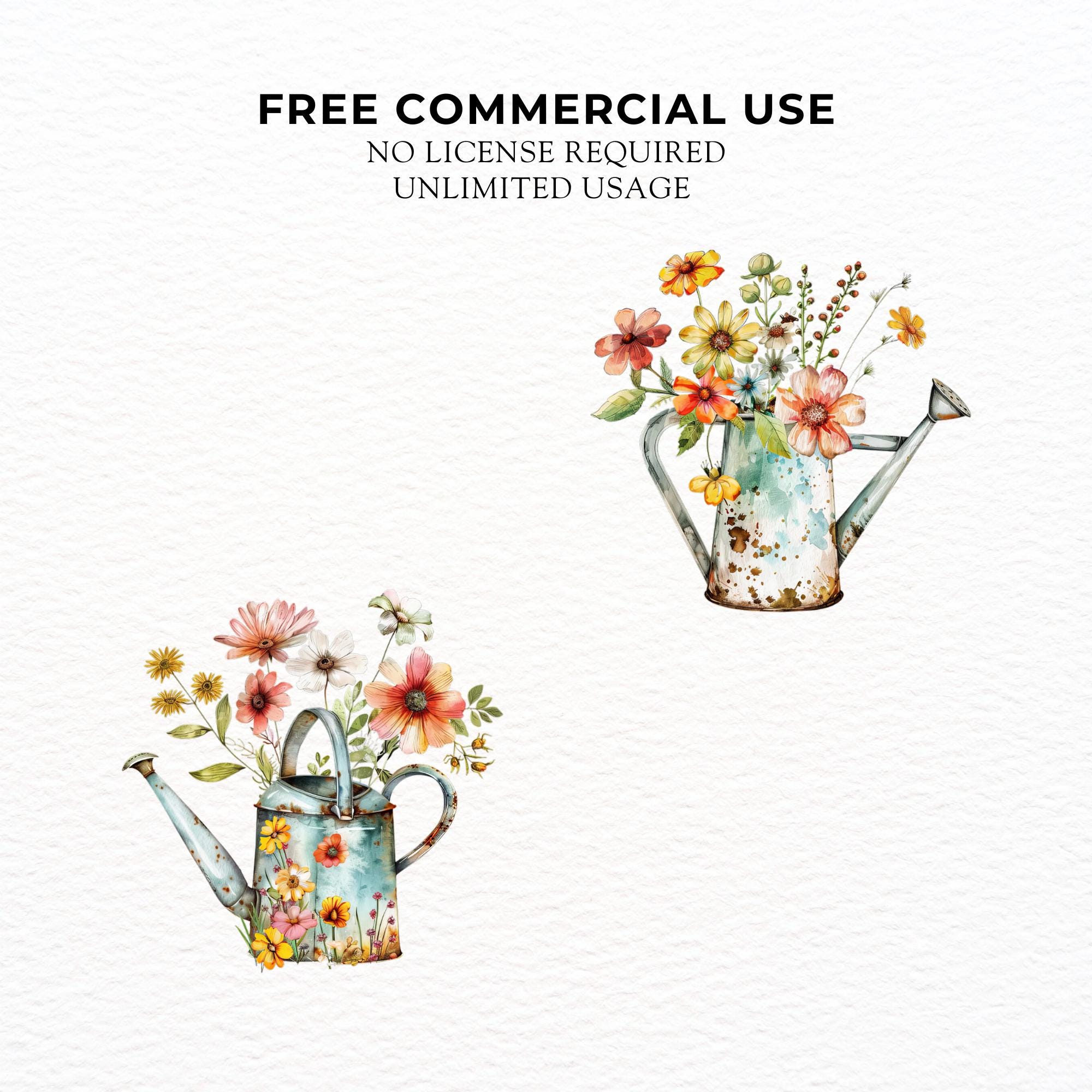Watercolor Floral Cans Clipart, Floral Watering Cans, Printable ...