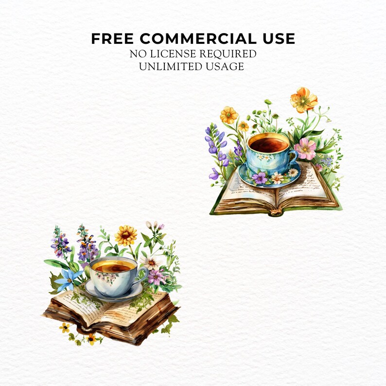 Books & Flowers, Watercolor Books Clipart, Floral Clipart, Printable ...