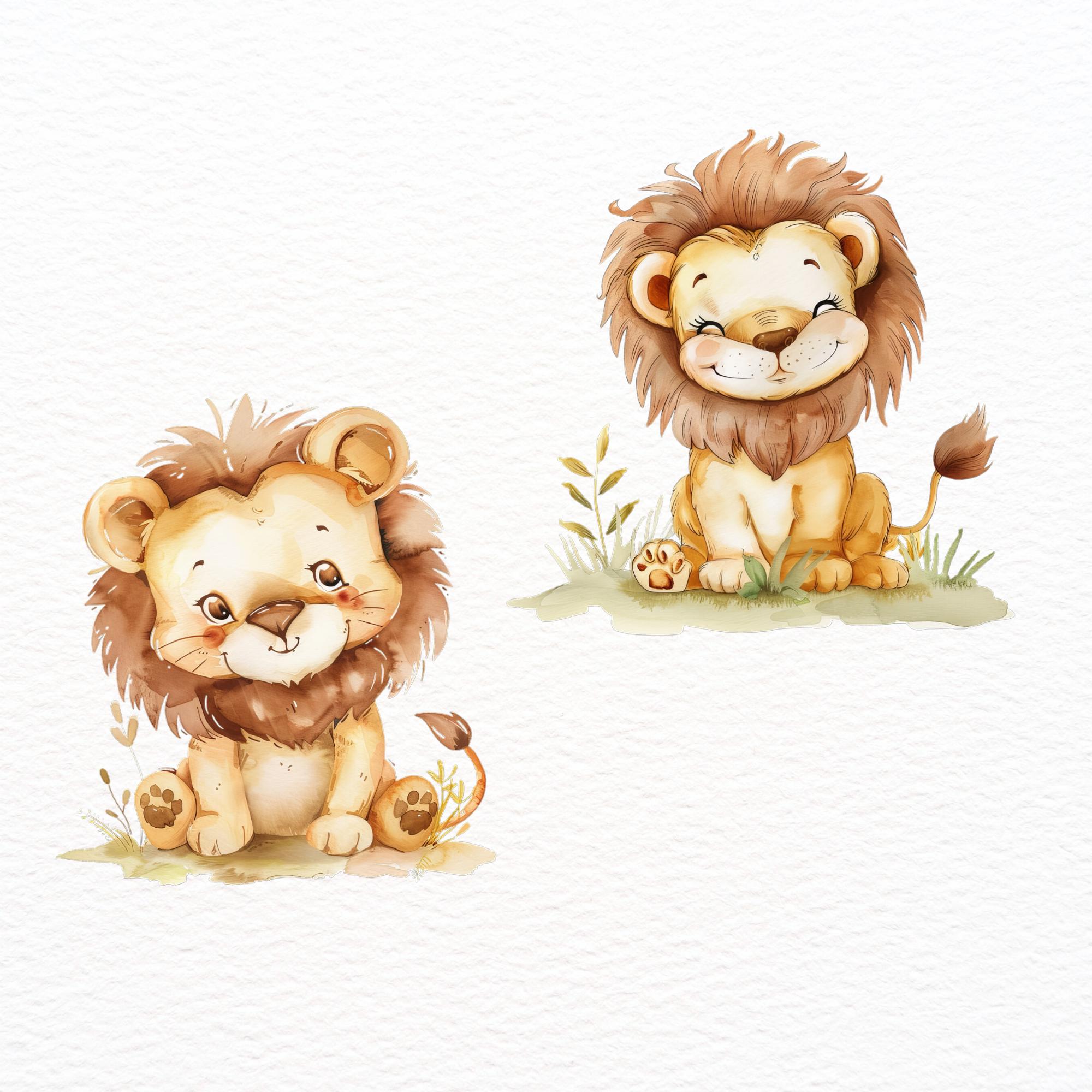 Baby Lion Watercolor Clipart - Cute Safari Animal, Printable Watercolor ...