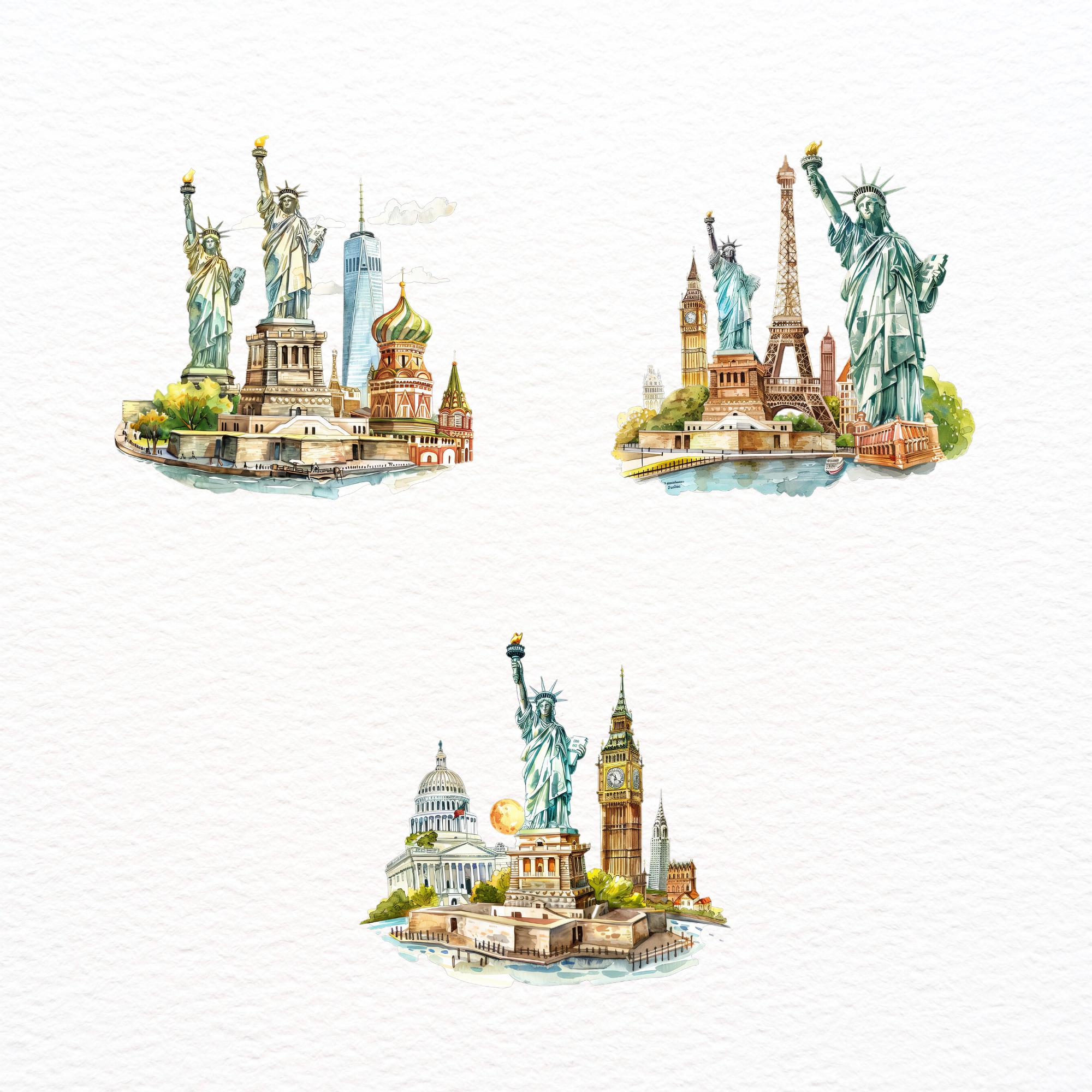 Watercolor Landmarks, Popular Landmarks Clipart, Printable Watercolor ...