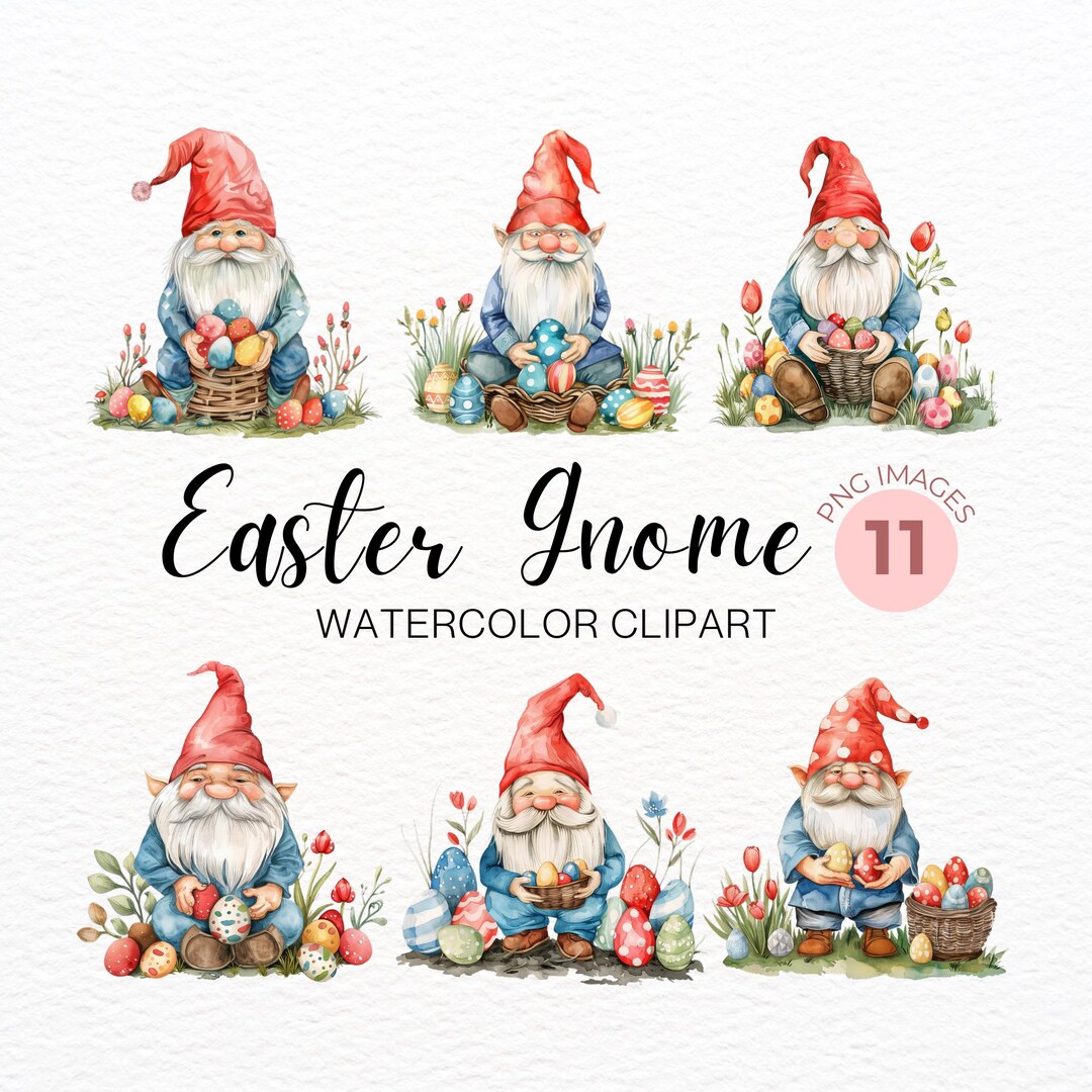 11 Watercolor Gnome Clipart, Gnome Clipart, Printable Watercolor ...