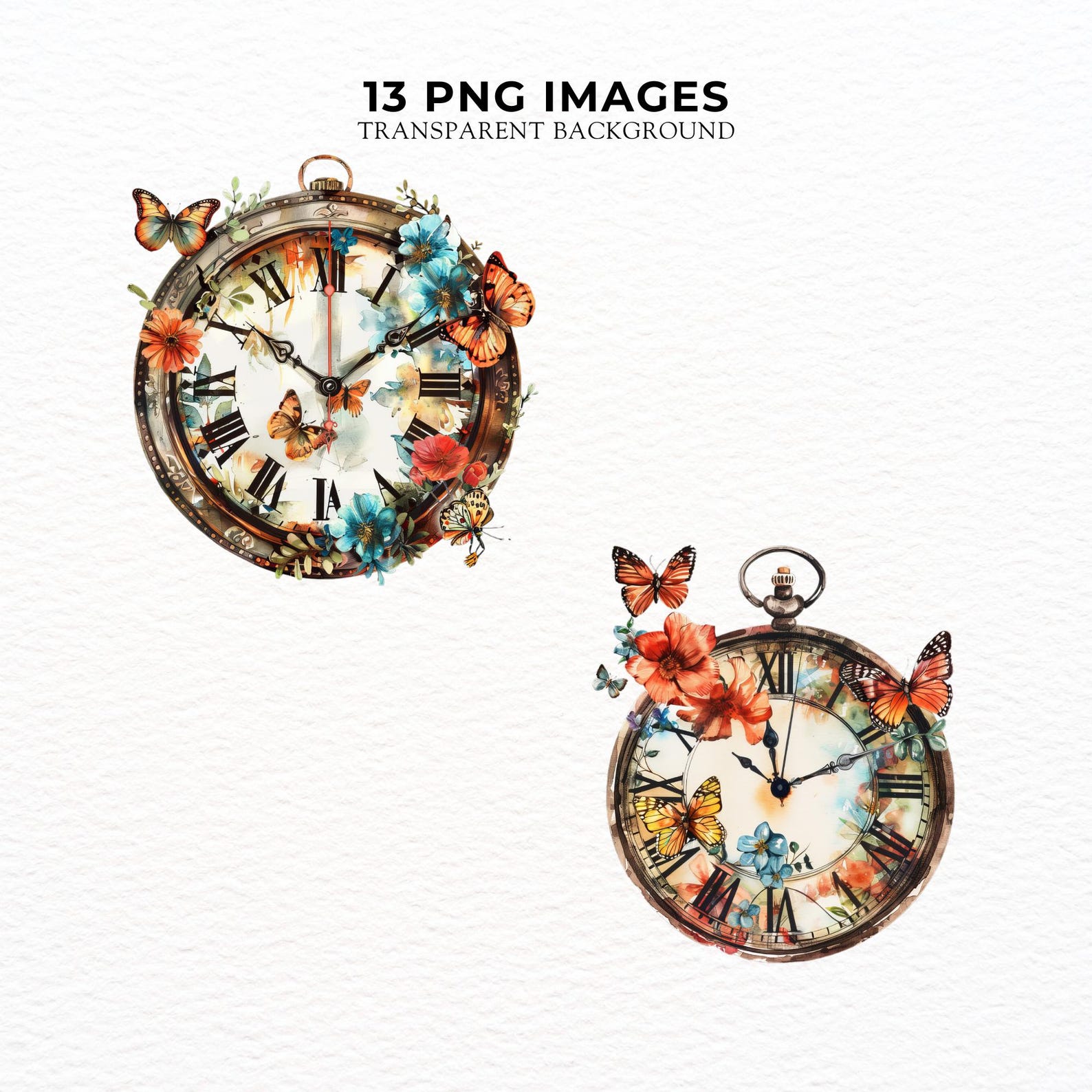 13 Vintage Clock Clipart, Vintage Clock, Printable Watercolor Clipart ...