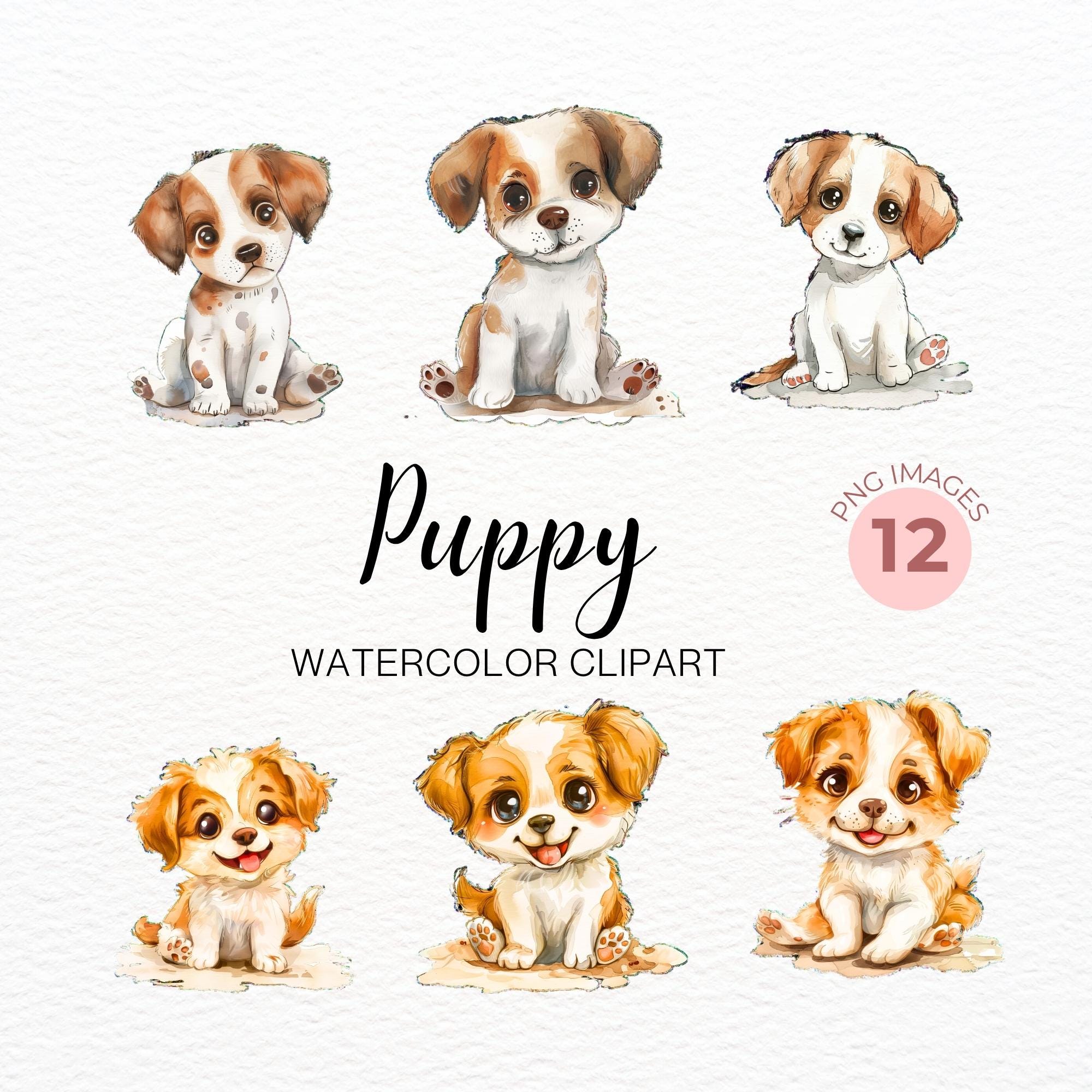 Watercolor Puppies Clipart, Painted Puppy Clipart, Puppy, Printable ...