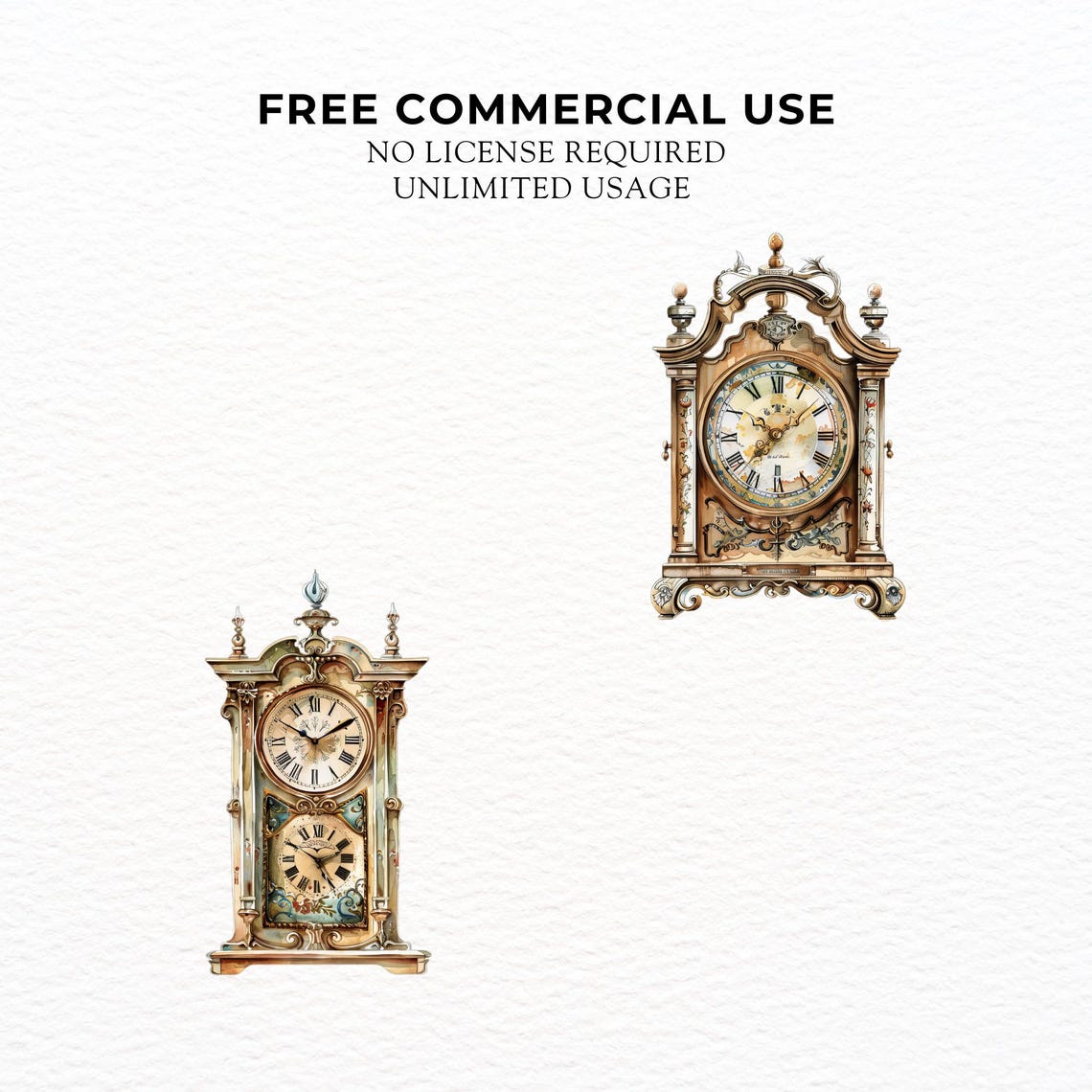 12 Vintage Clock Clipart, Vintage Clock, Printable Watercolor Clipart ...